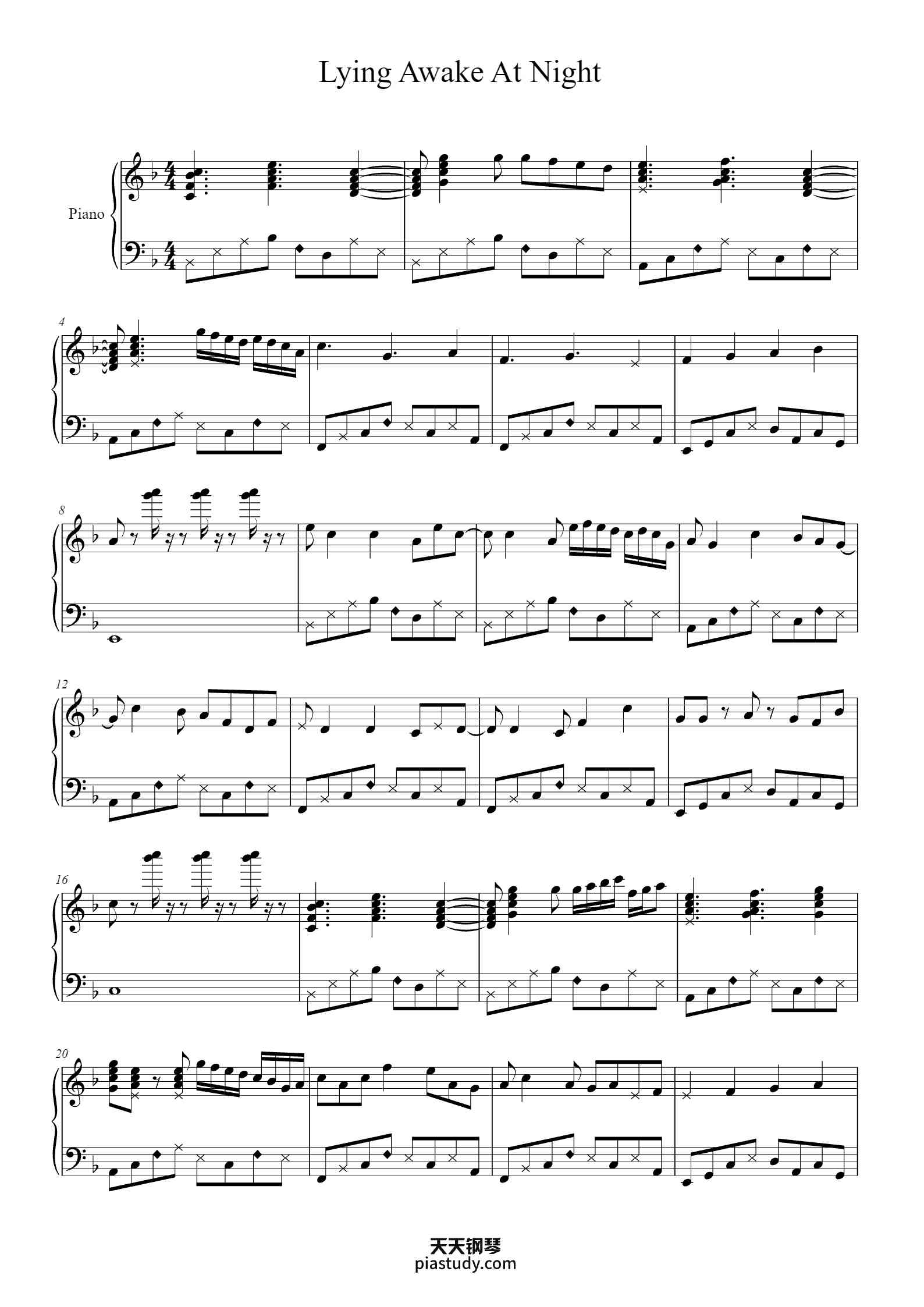 'Lying Awake At Night' - Piano Sheet Music By xxx | TOPiano