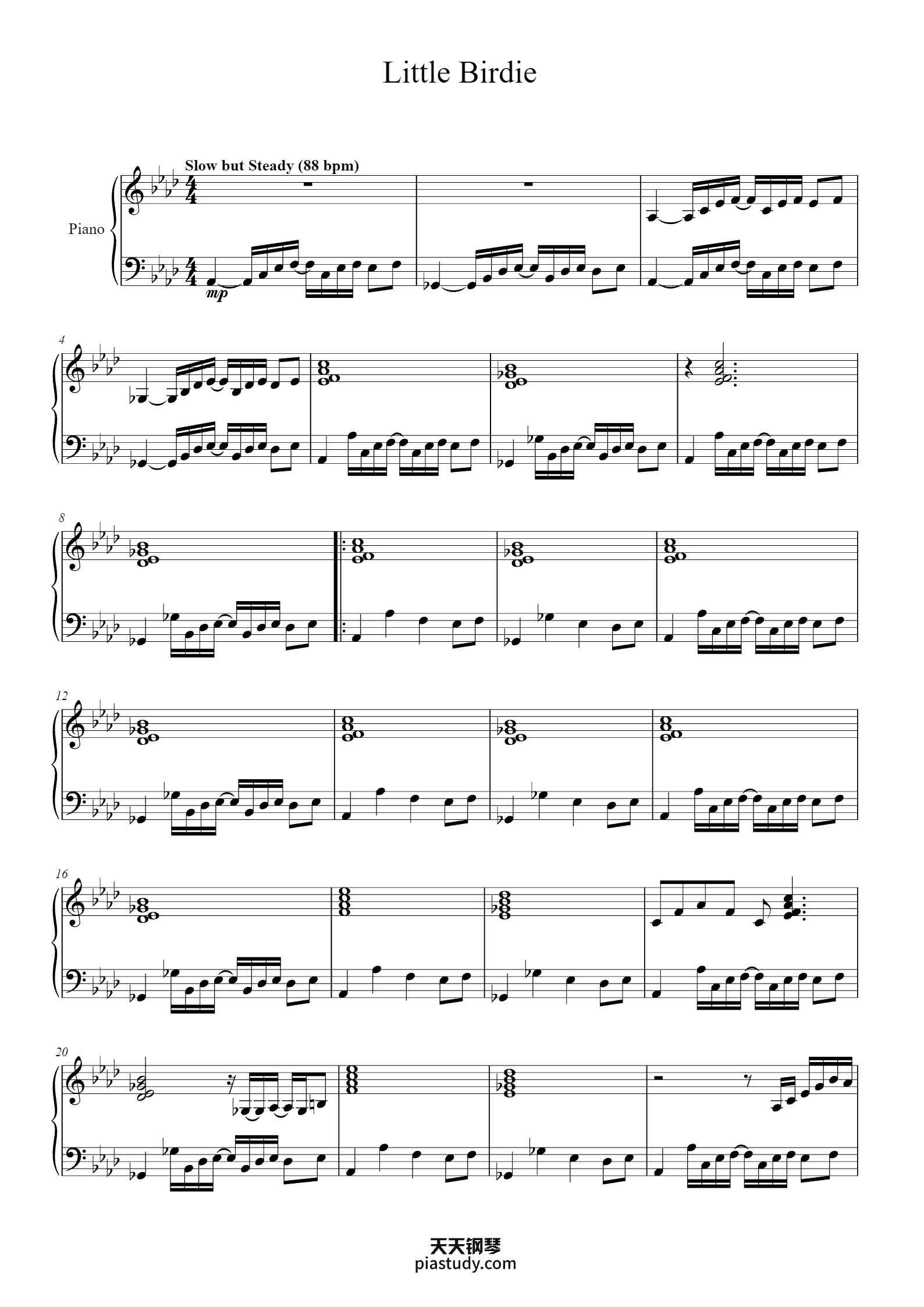 Little Birdie钢琴谱 - Vince Guaraldi - free piano sheet music - PiaNoproblem