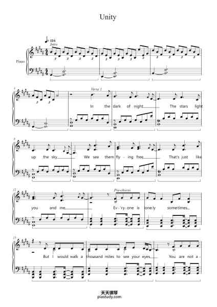 'Unity' - Piano Sheet Music By Alan Walker, Sapphire, Walkers | TOPiano