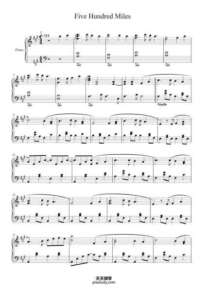 《Five Hundred Miles》- 钢琴独奏谱 Justin Timberlake钢琴谱 - Justin Timberlake - free piano sheet music ...