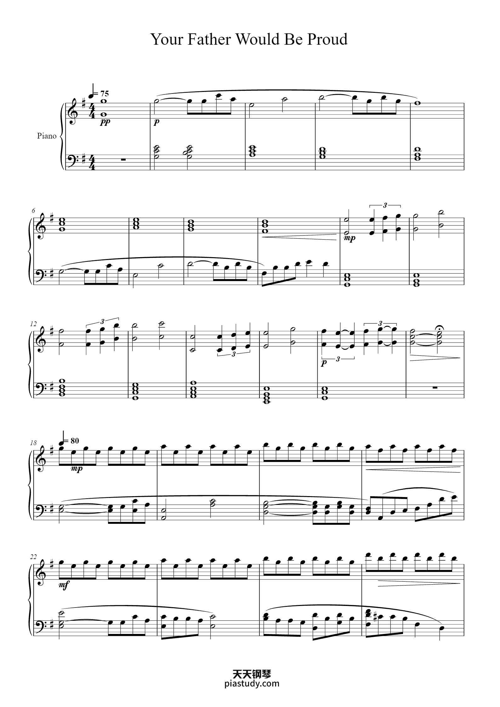'Your Father Would Be Proud - Star Wars Piano Solo' - Piano Sheet Music ...