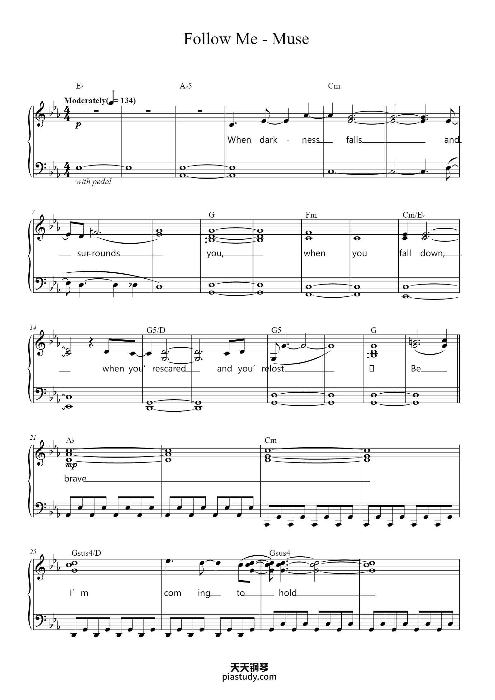 'Follow Me - Muse' - Piano Sheet Music By Words and Music by MATTHEW ...