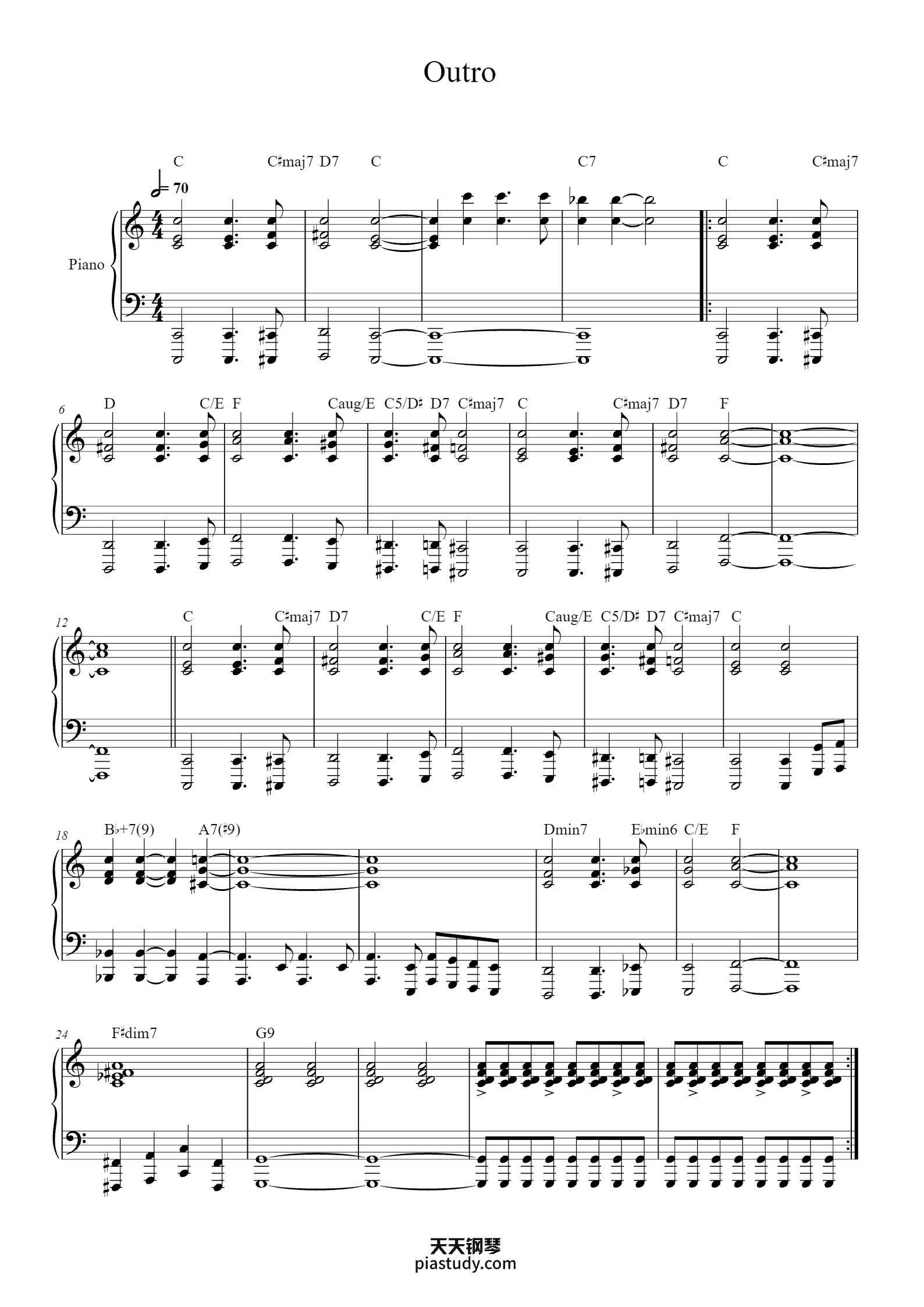 'Outro' - Piano Sheet Music By Jack Stratton | TOPiano