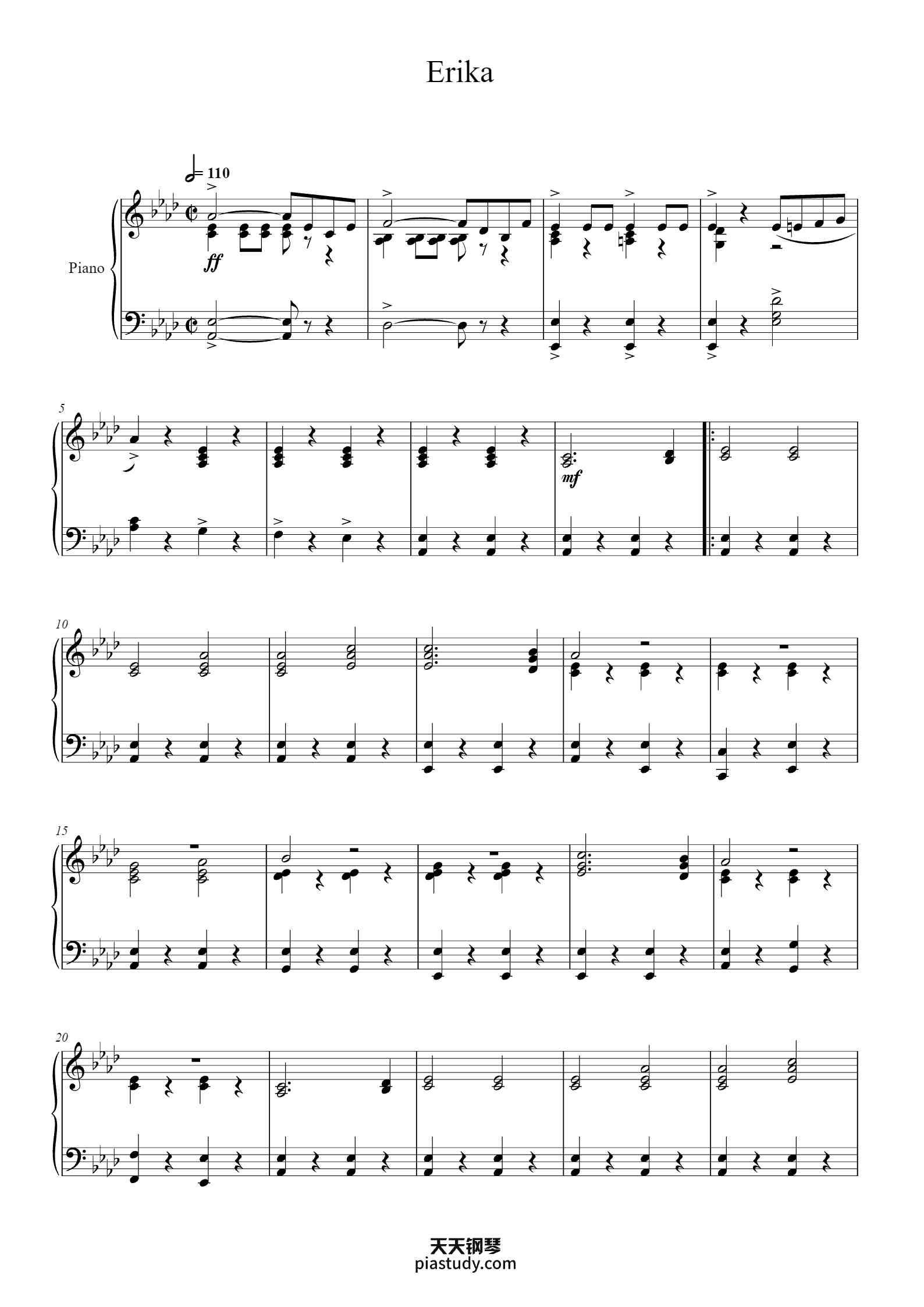 'Erika' - Piano Sheet Music By Herms Niel | TOPiano