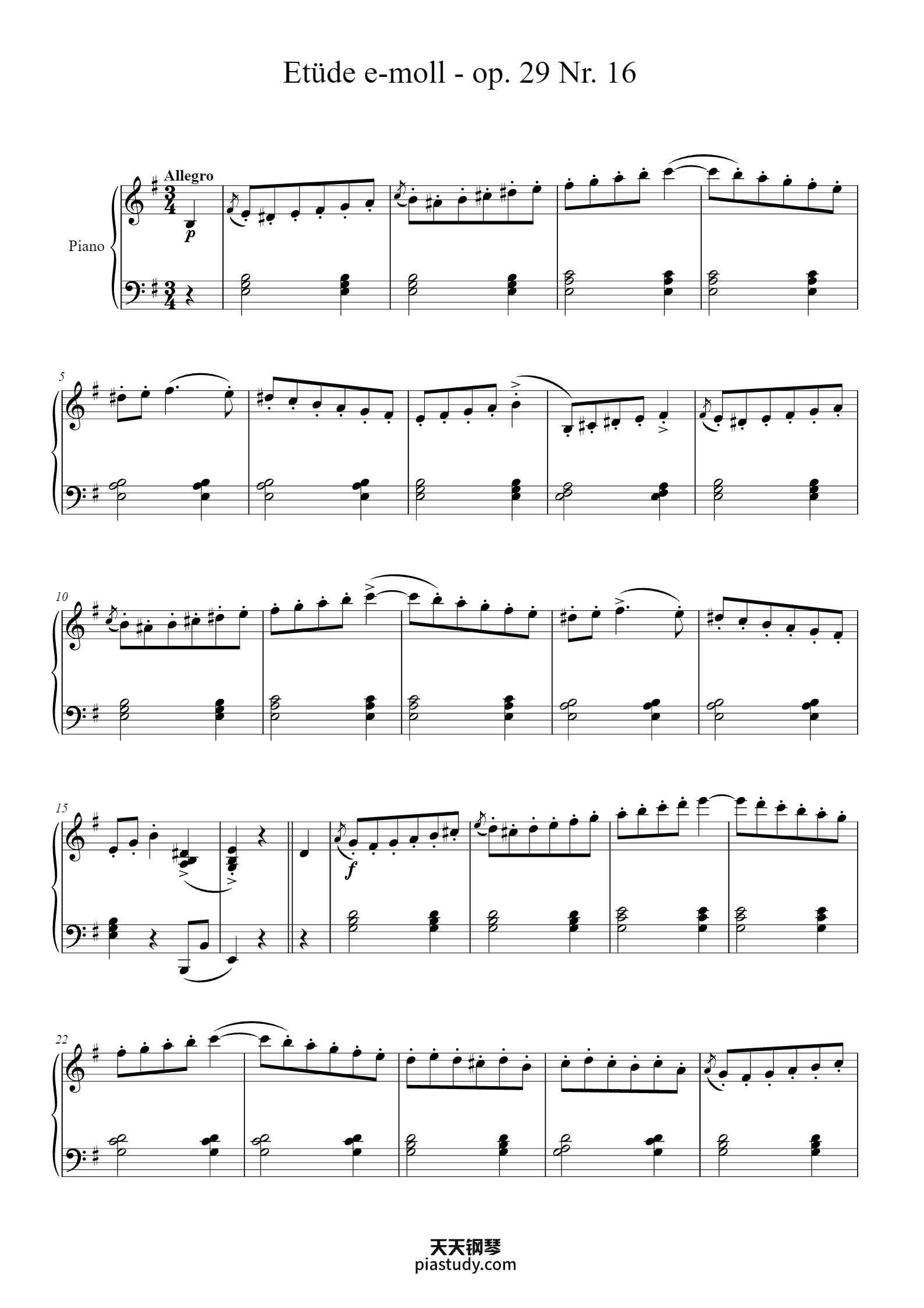 Etüde e-moll - op. 29 Nr. 16钢琴谱 - Henri Bertini - free piano sheet ...