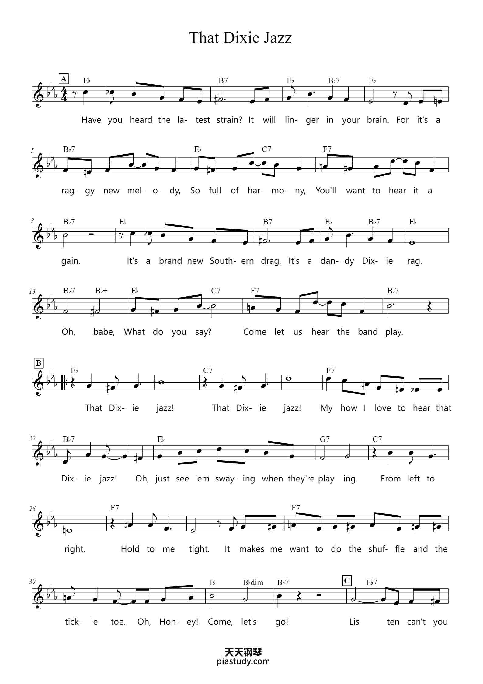 That Dixie Jazz钢琴谱 - James P. Maguire/Warren DeWitt - free piano sheet ...