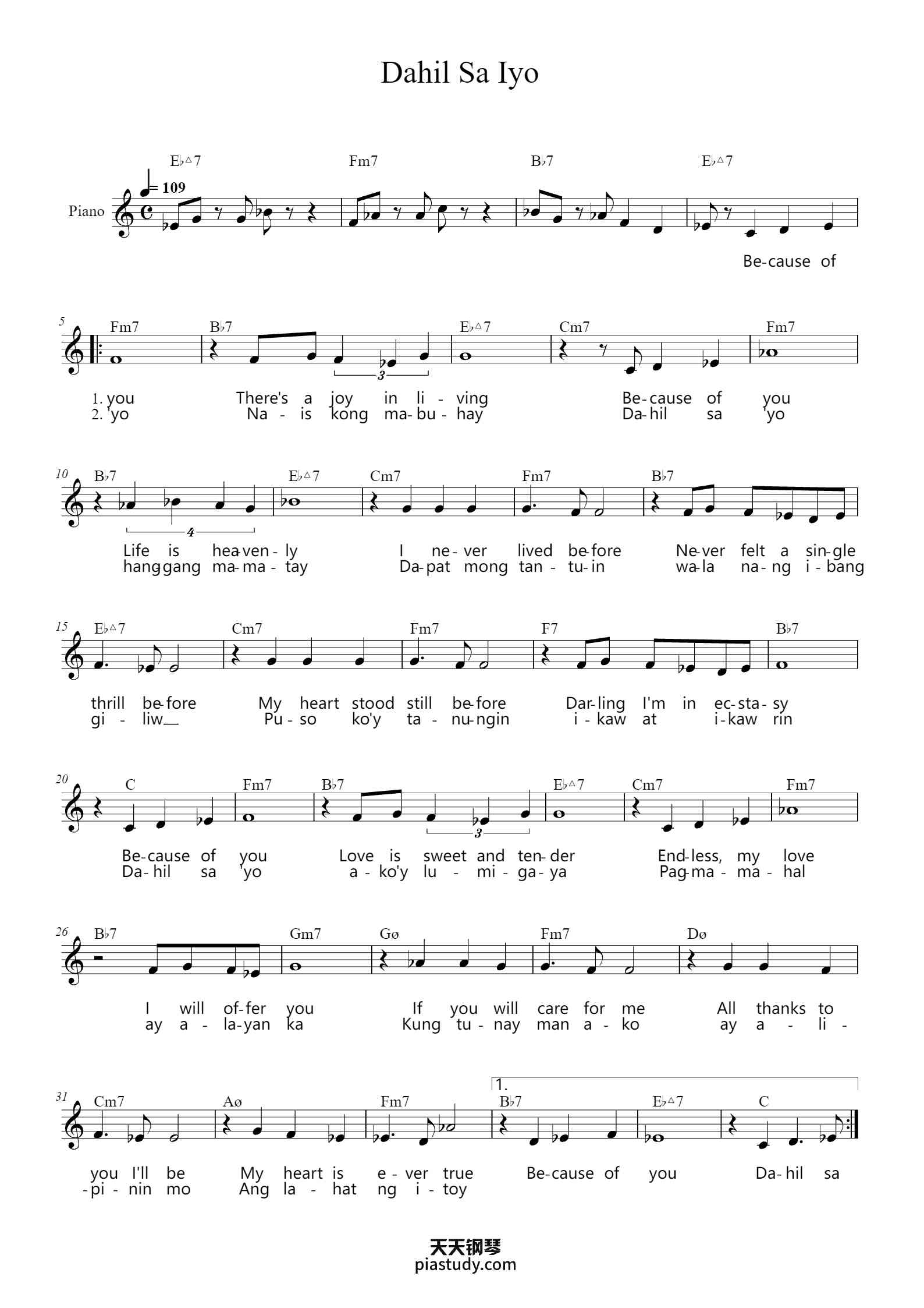 'Dahil Sa Iyo' - Piano Sheet Music By Mike Velarde | TOPiano