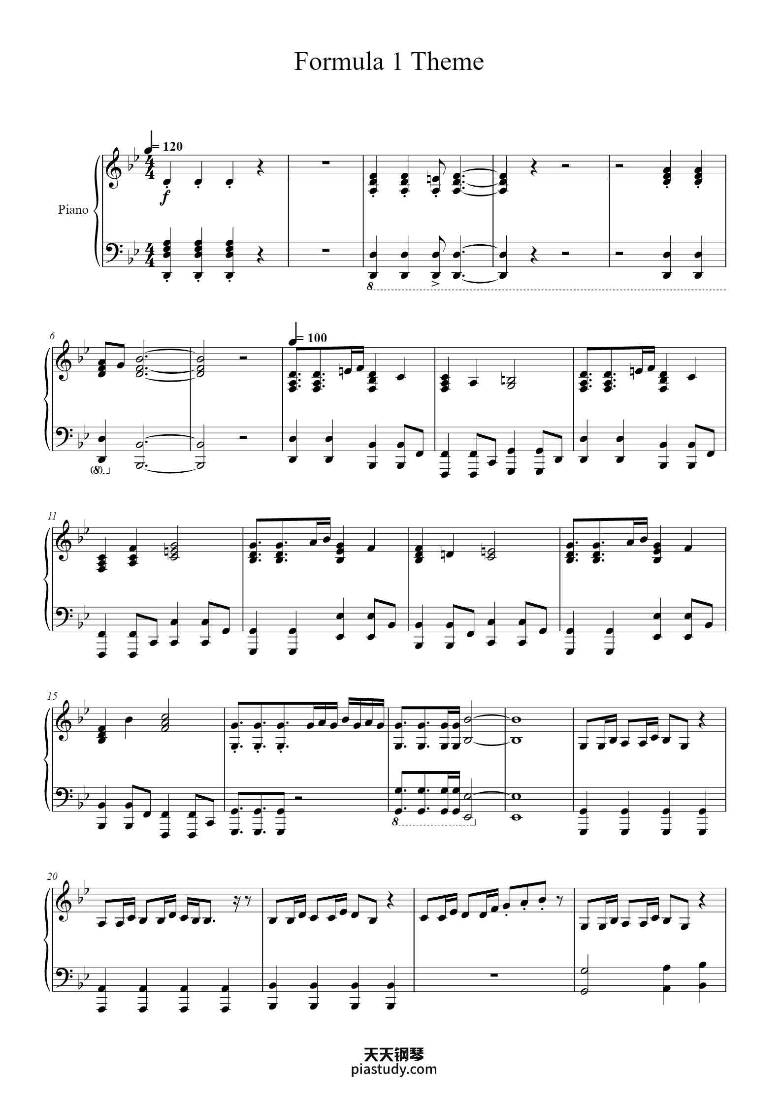 'Formula 1 Theme' - Piano Sheet Music By Brian Tyler | TOPiano