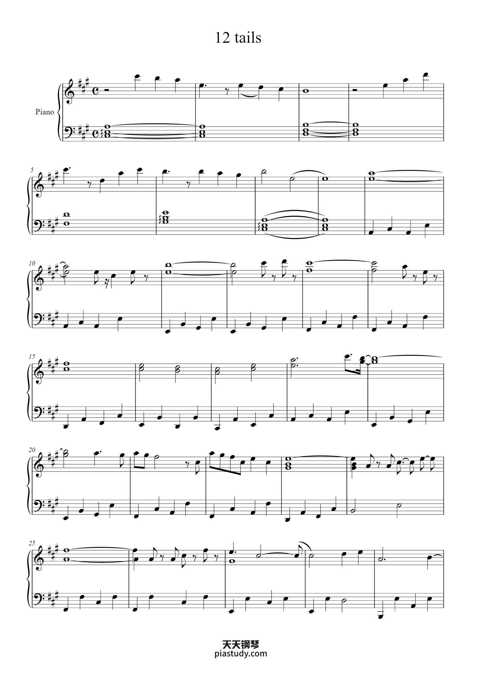 '12 tails' - Piano Sheet Music By xxx | TOPiano