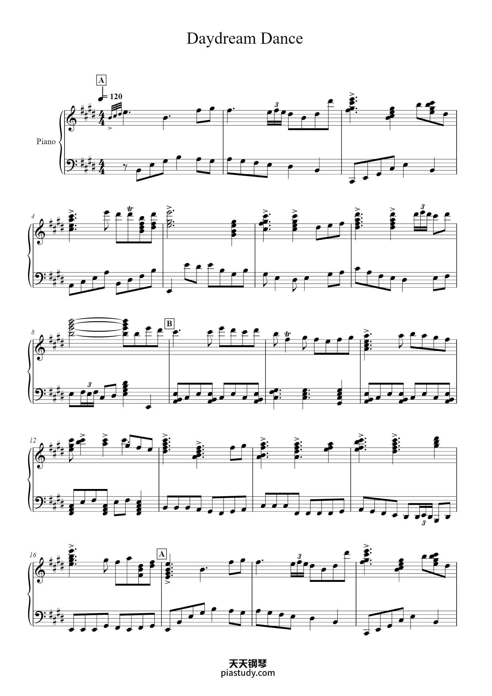 Daydream Dance钢琴谱 - Ervien Cookester - free piano sheet music ...
