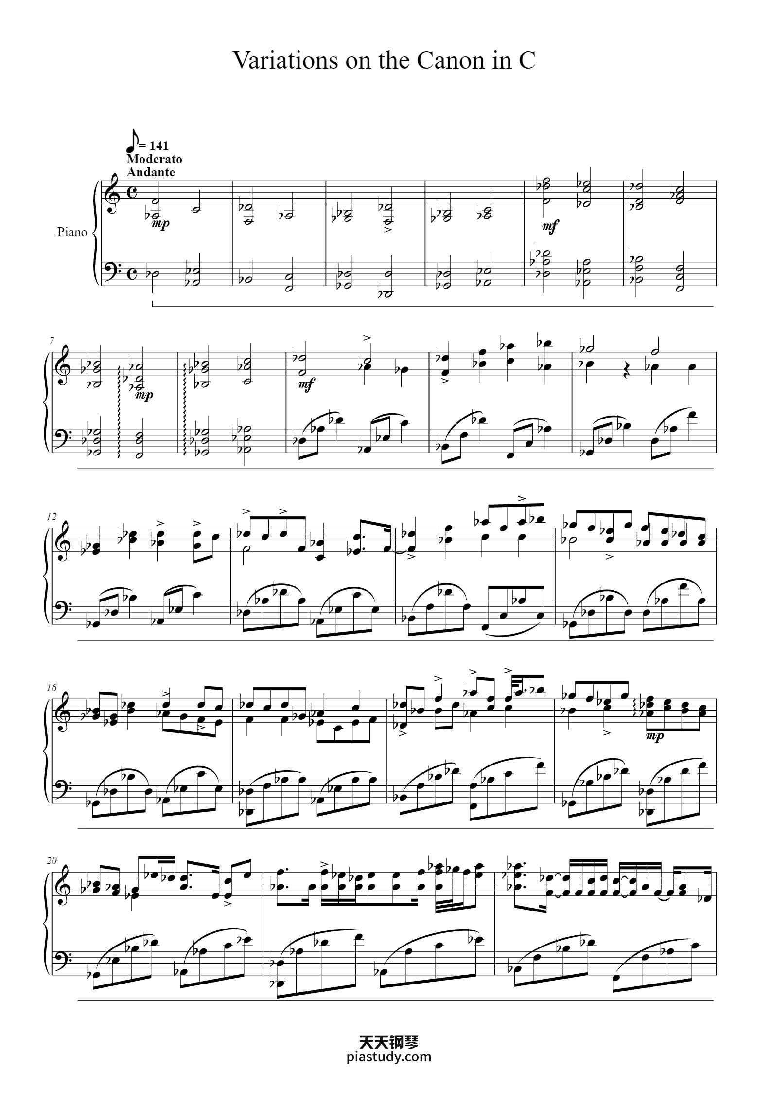 Variations on the Canon in C钢琴谱 - George Winston - free piano sheet ...