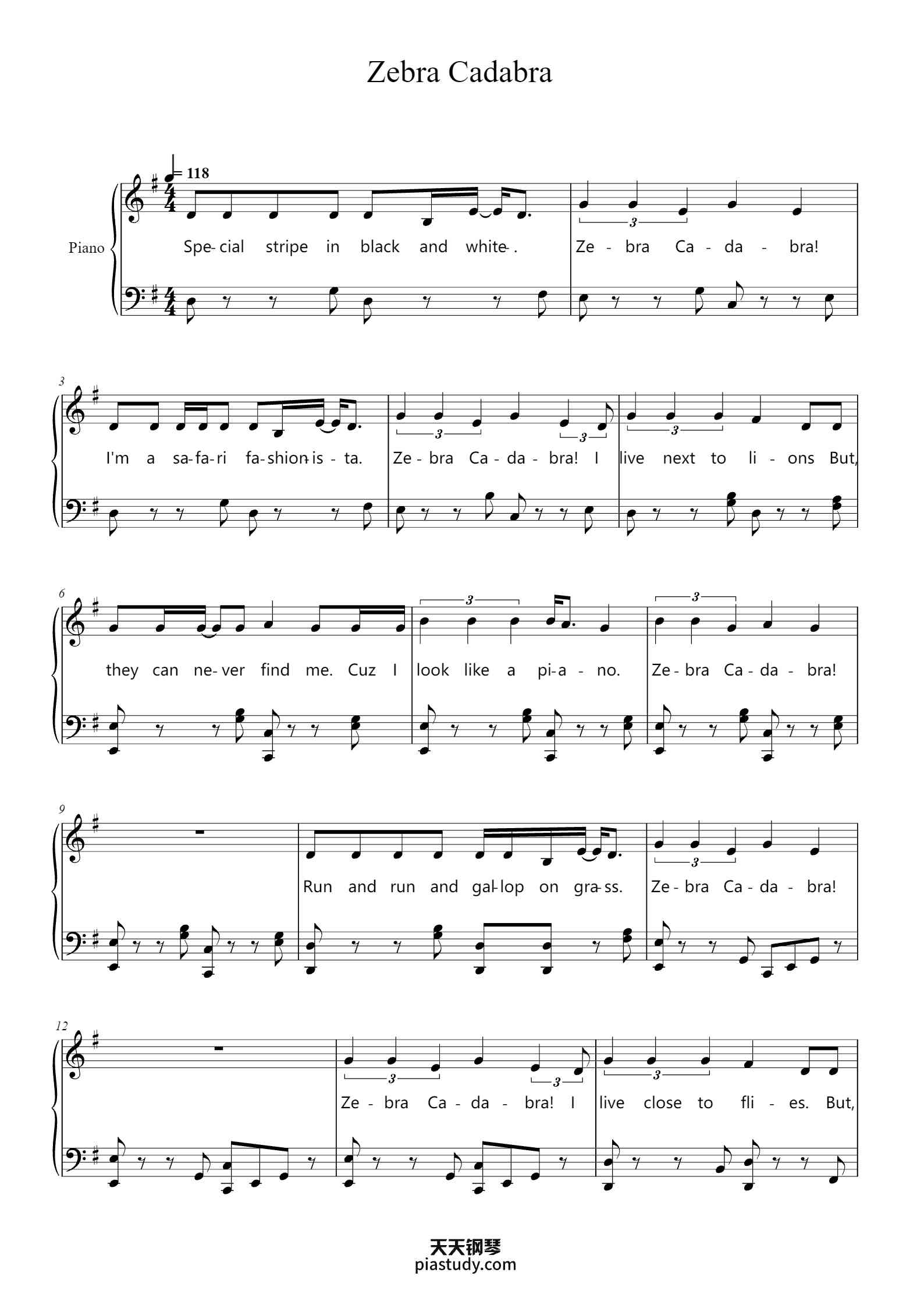 'Zebra Cadabra' - Piano Sheet Music By Arr. Joli | TOPiano