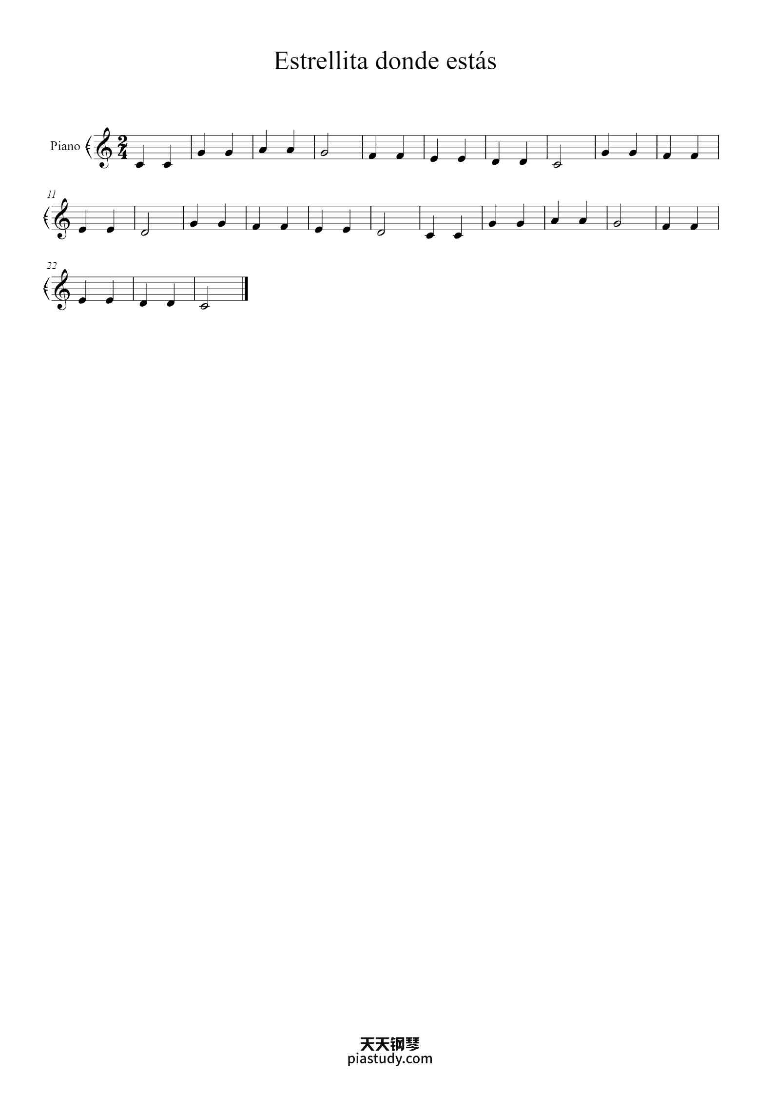 'Estrellita donde estás' - Piano Sheet Music By Anónimo | TOPiano