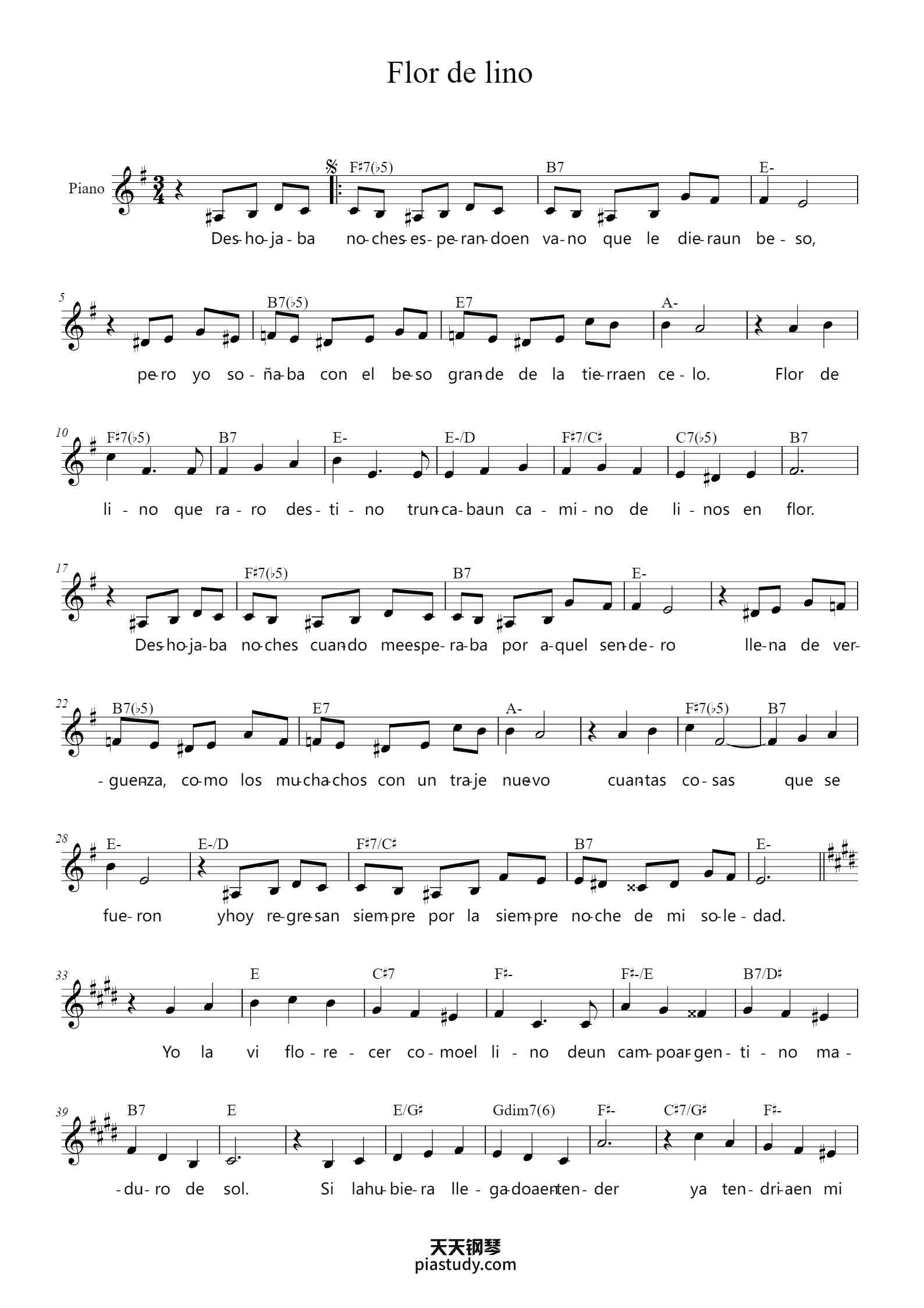 'Flor de lino' - Piano Sheet Music By Hector Stamponi | TOPiano