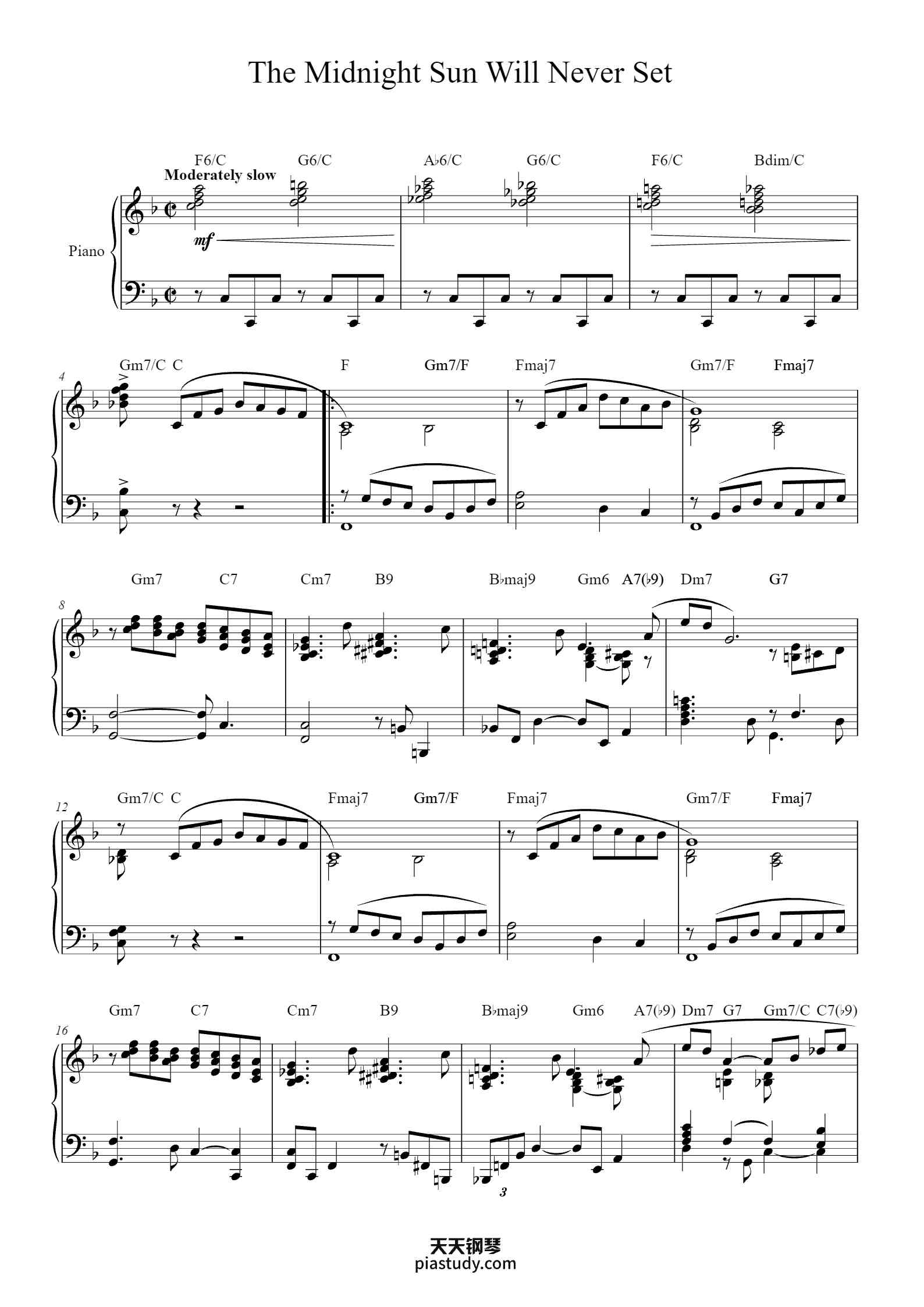 'The Midnight Sun Will Never Set' - Piano Sheet Music By Quincy Jones ...