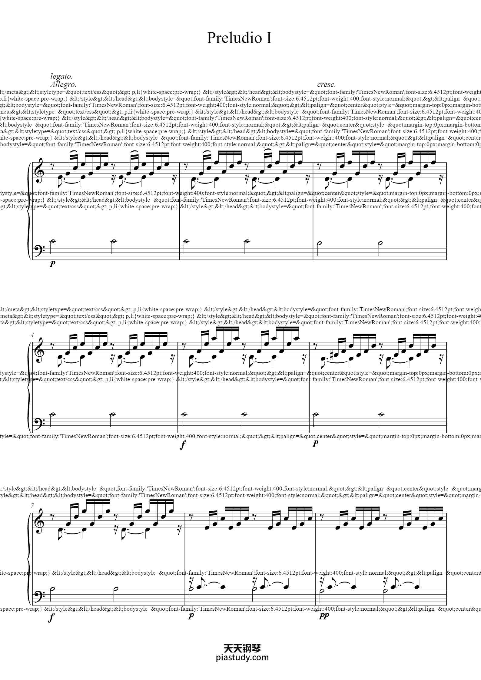 Preludio I钢琴谱 - Johann Sebastian Bach - free piano sheet music ...