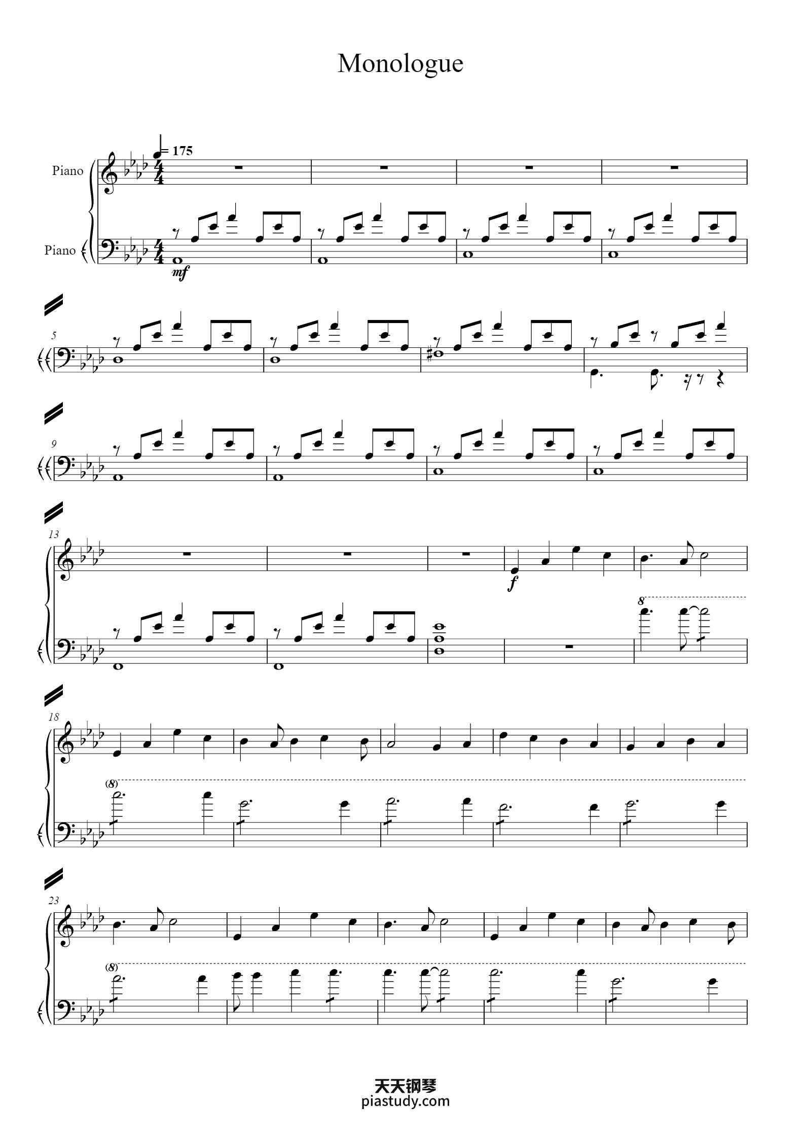 Monologue钢琴谱 - Minami - free piano sheet music - PiaNoproblem