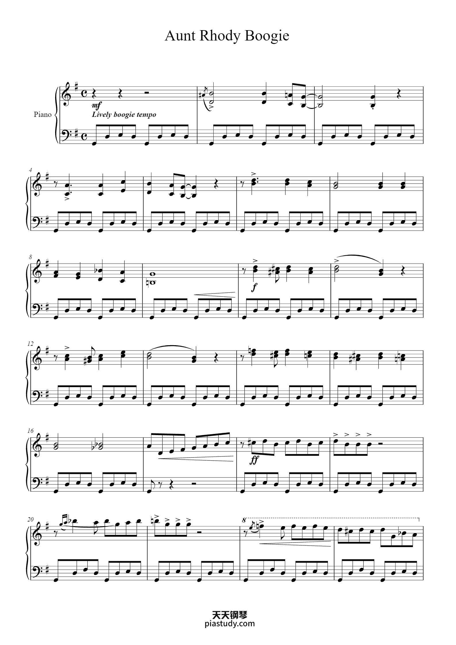 'Aunt Rhody Boogie' - Piano Sheet Music By Traditional adapted by Denes ...