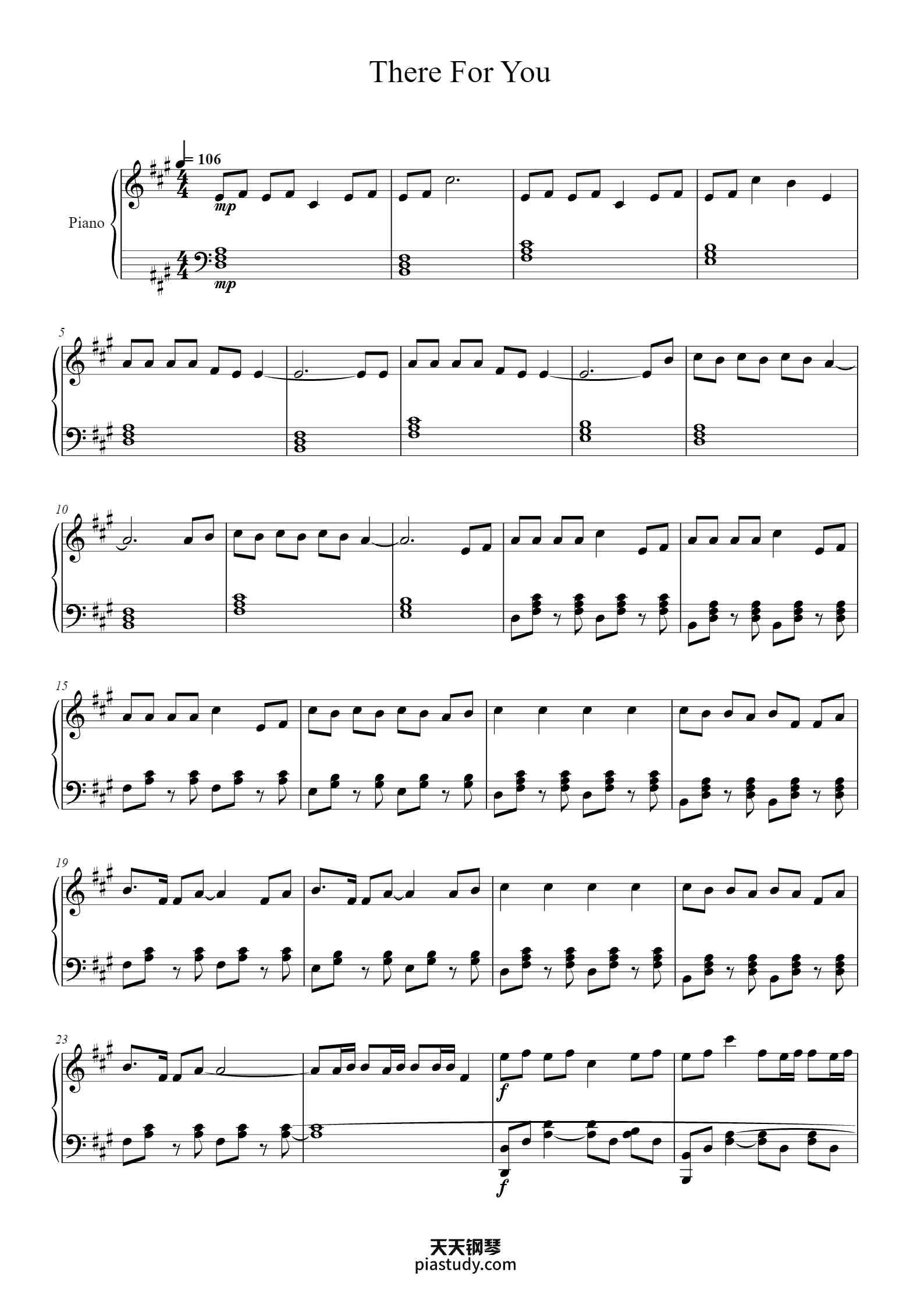 'There For You' - Piano Sheet Music By Ben Burgess/William Lobban Bean ...