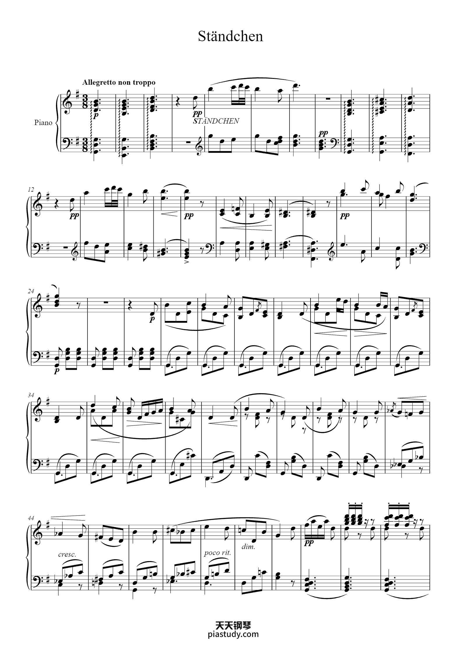 'Ständchen' - Piano Sheet Music By Josef Strauss | TOPiano
