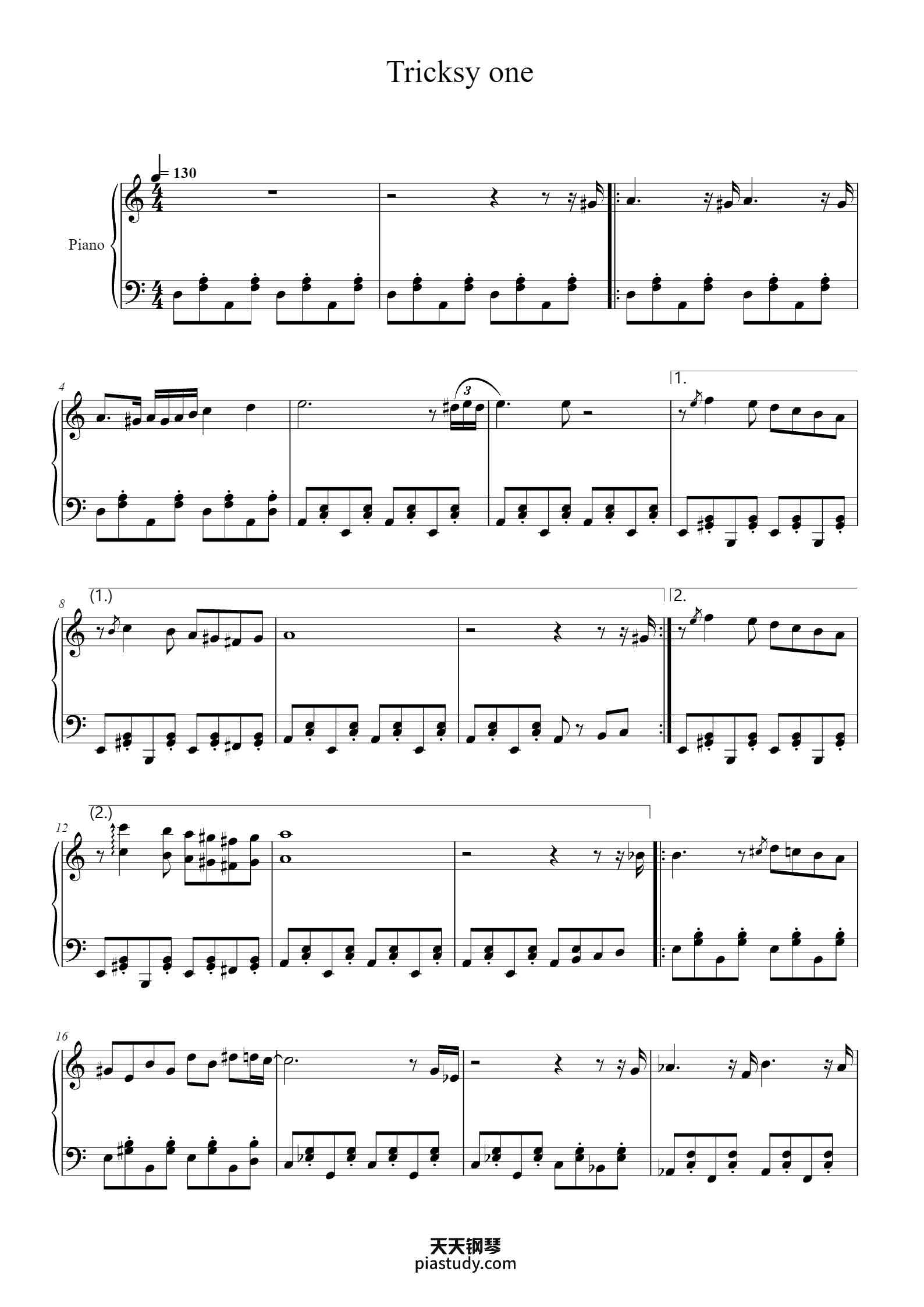 Tricksy one钢琴谱 - Gathodore Pefred - free piano sheet music - PiaNoproblem