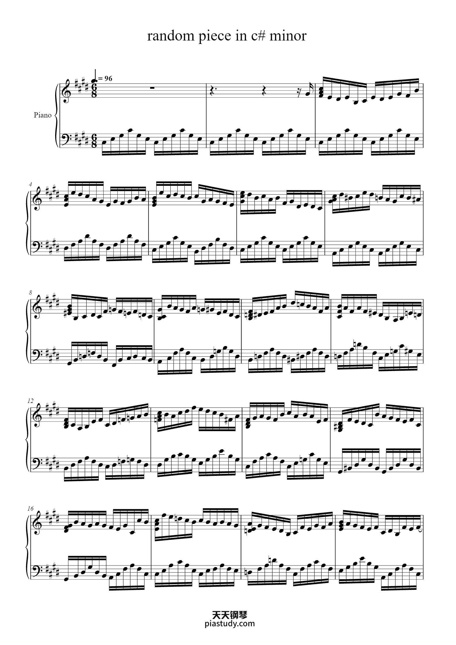 random piece in c# minor钢琴谱 - bxq10k5063 - free piano sheet music ...