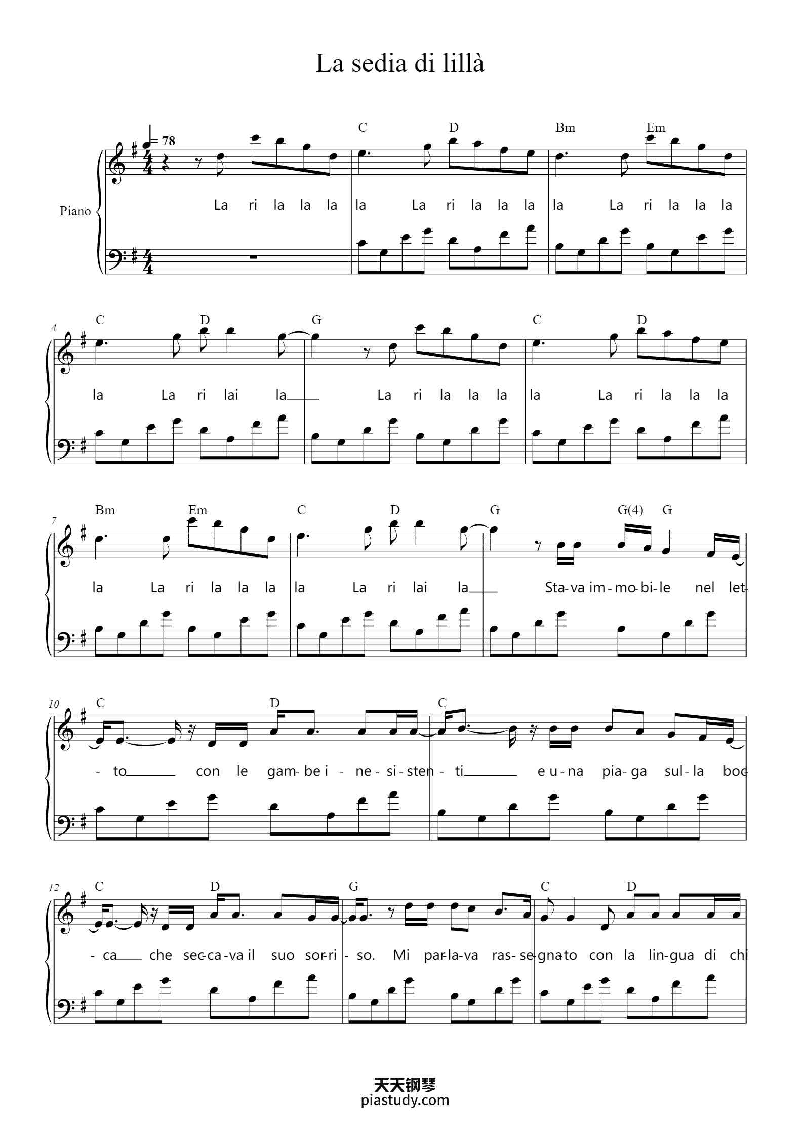 'La sedia di lillà' - Piano Sheet Music By xxx | TOPiano