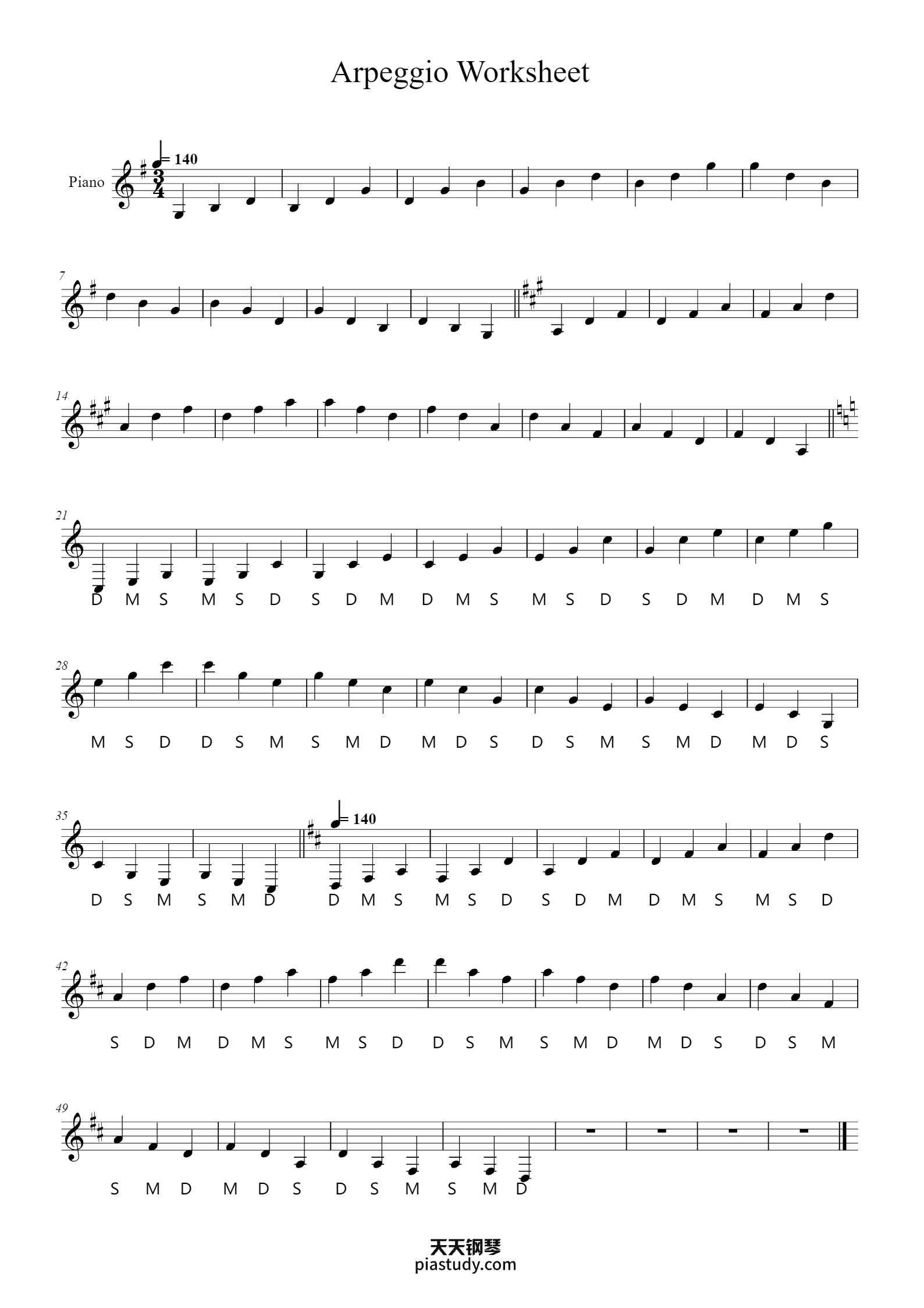 Arpeggio Worksheet钢琴谱 - - free piano sheet music - PiaNoproblem