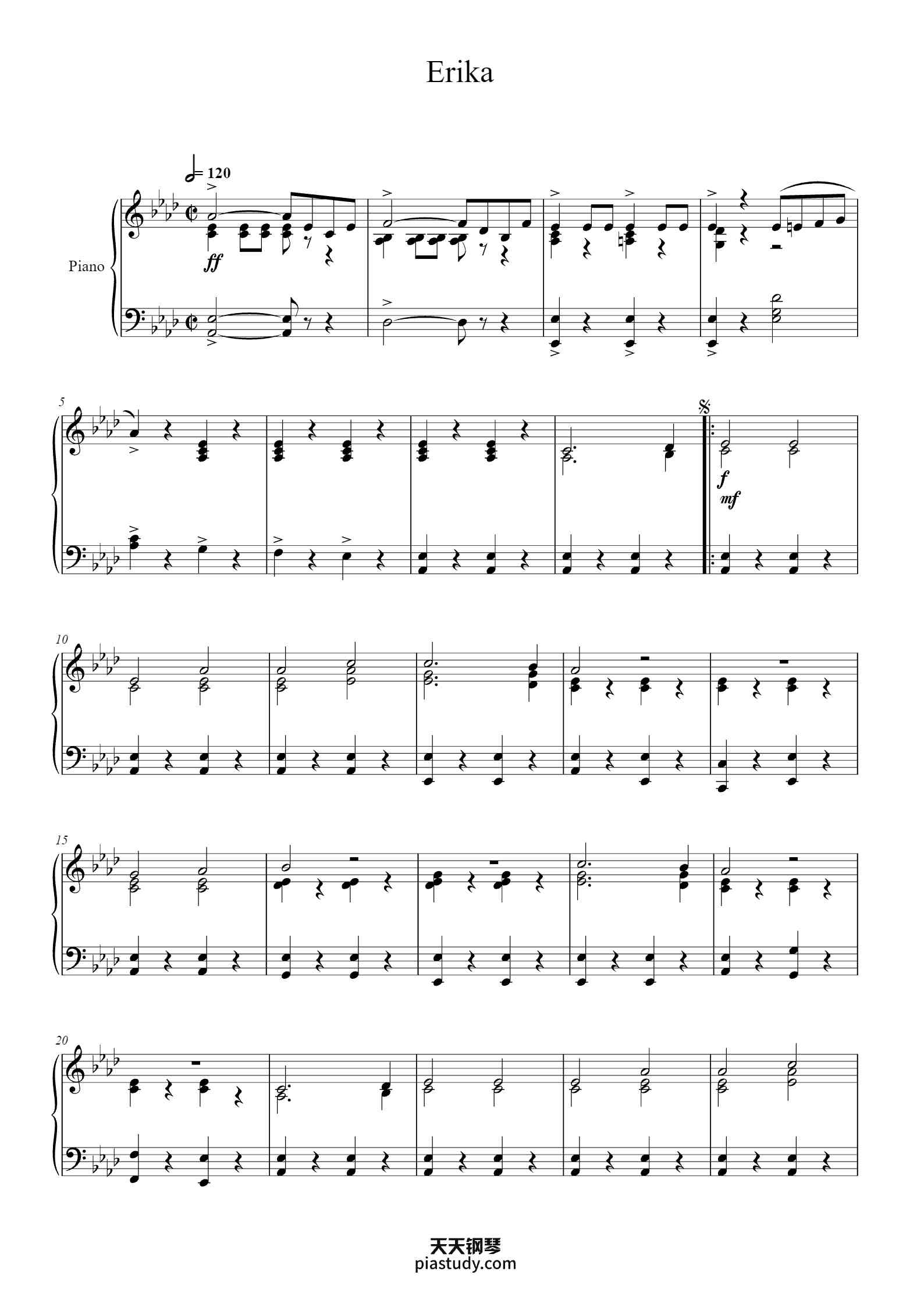 'Erika' - Piano Sheet Music By Herms Niel | TOPiano