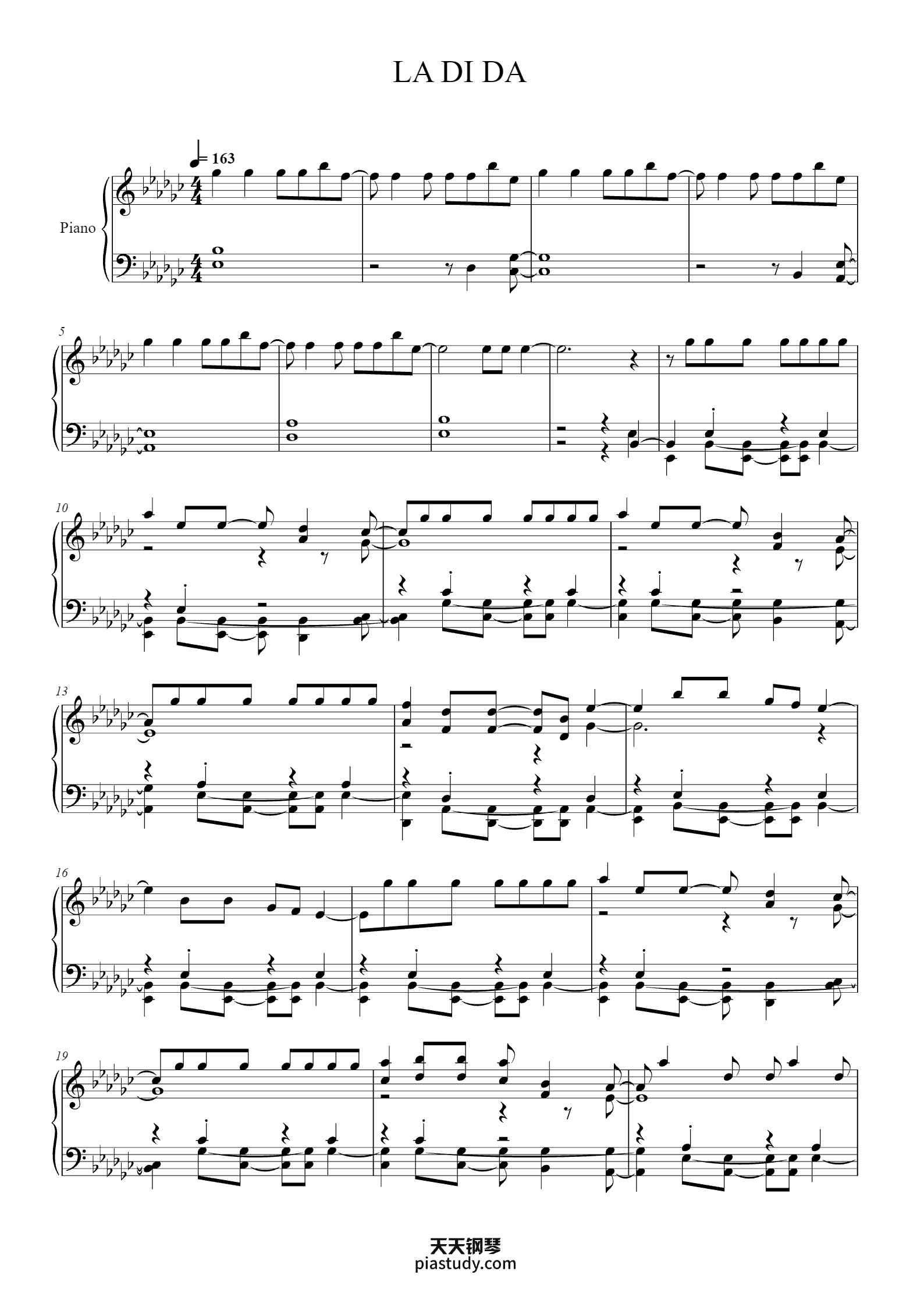 'LA DI DA' - Piano Sheet Music By Hayley Aitken/Olof Lindskog/Gavin ...