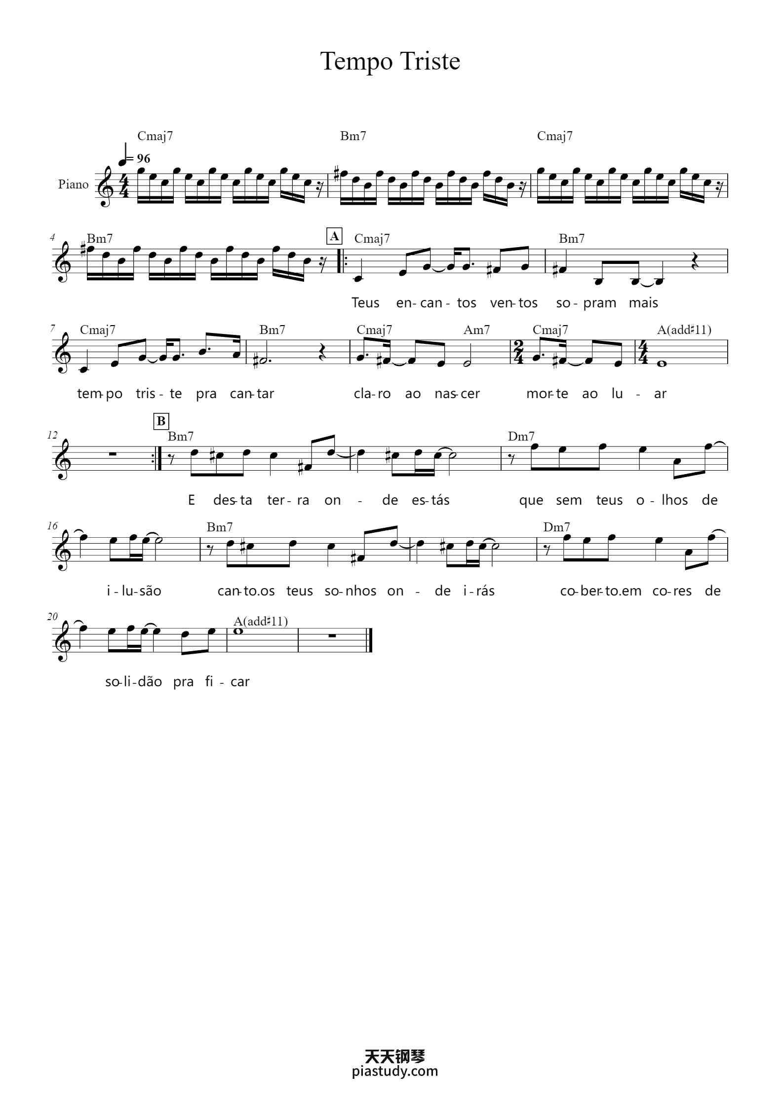 'Tempo Triste' - Piano Sheet Music By Renato Vargas e Damyr Costa | TOPiano