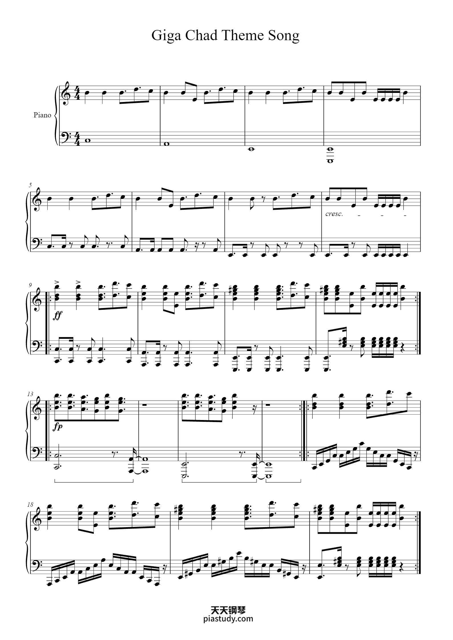 'Giga Chad Theme Song' - Piano Sheet Music By arr: Jason G | TOPiano