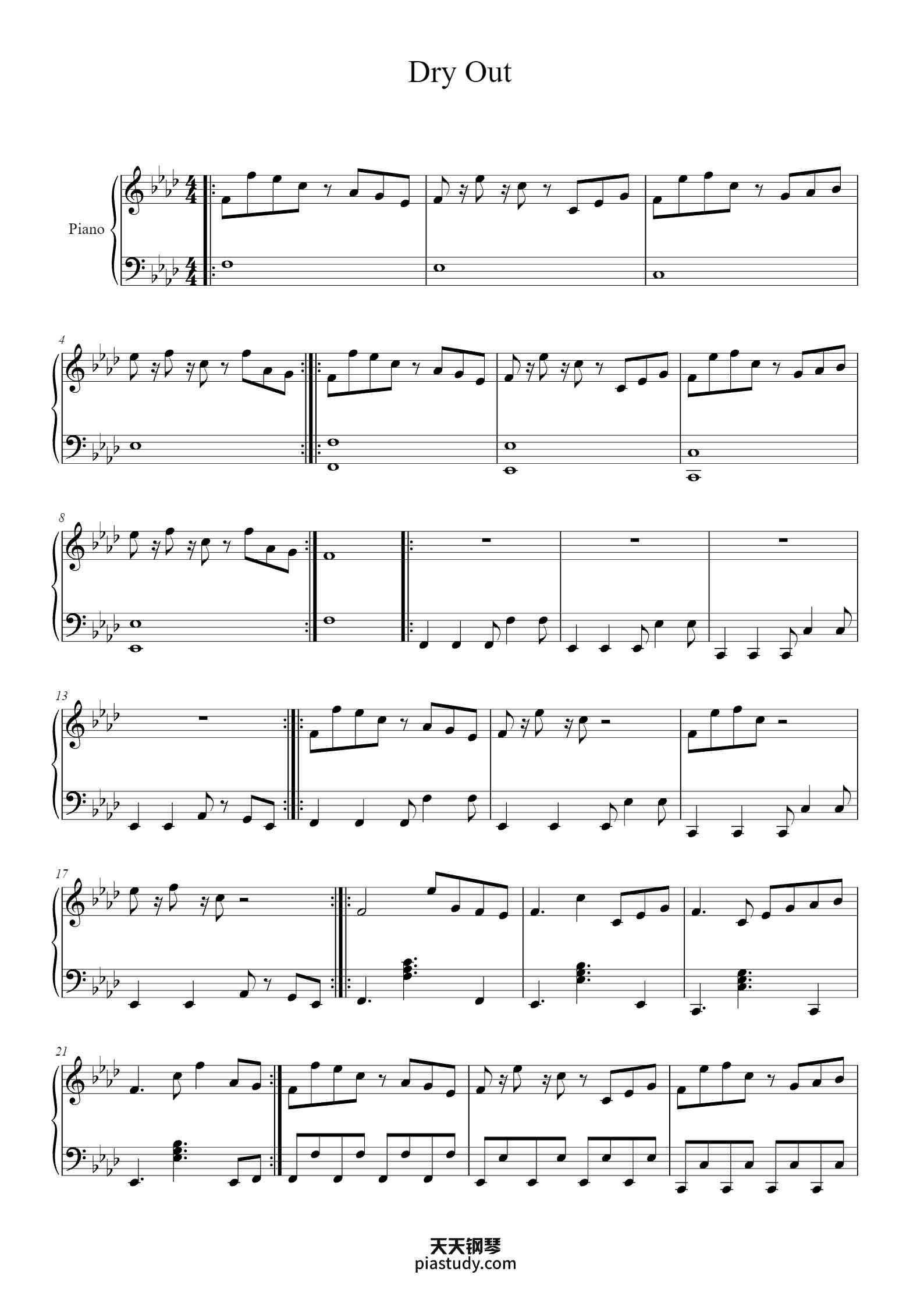 'Dry Out' - Piano Sheet Music By DJVI | TOPiano