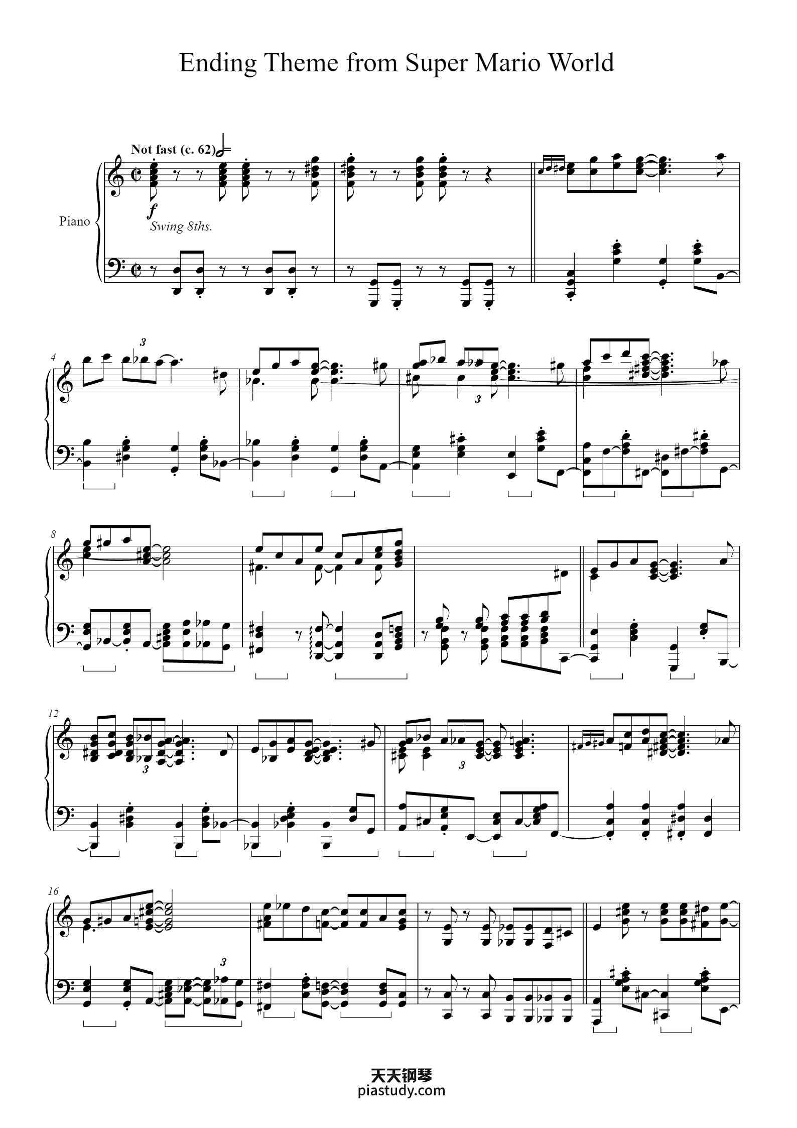 'Ending Theme from Super Mario World' - Beginner Piano Sheet Music by ...