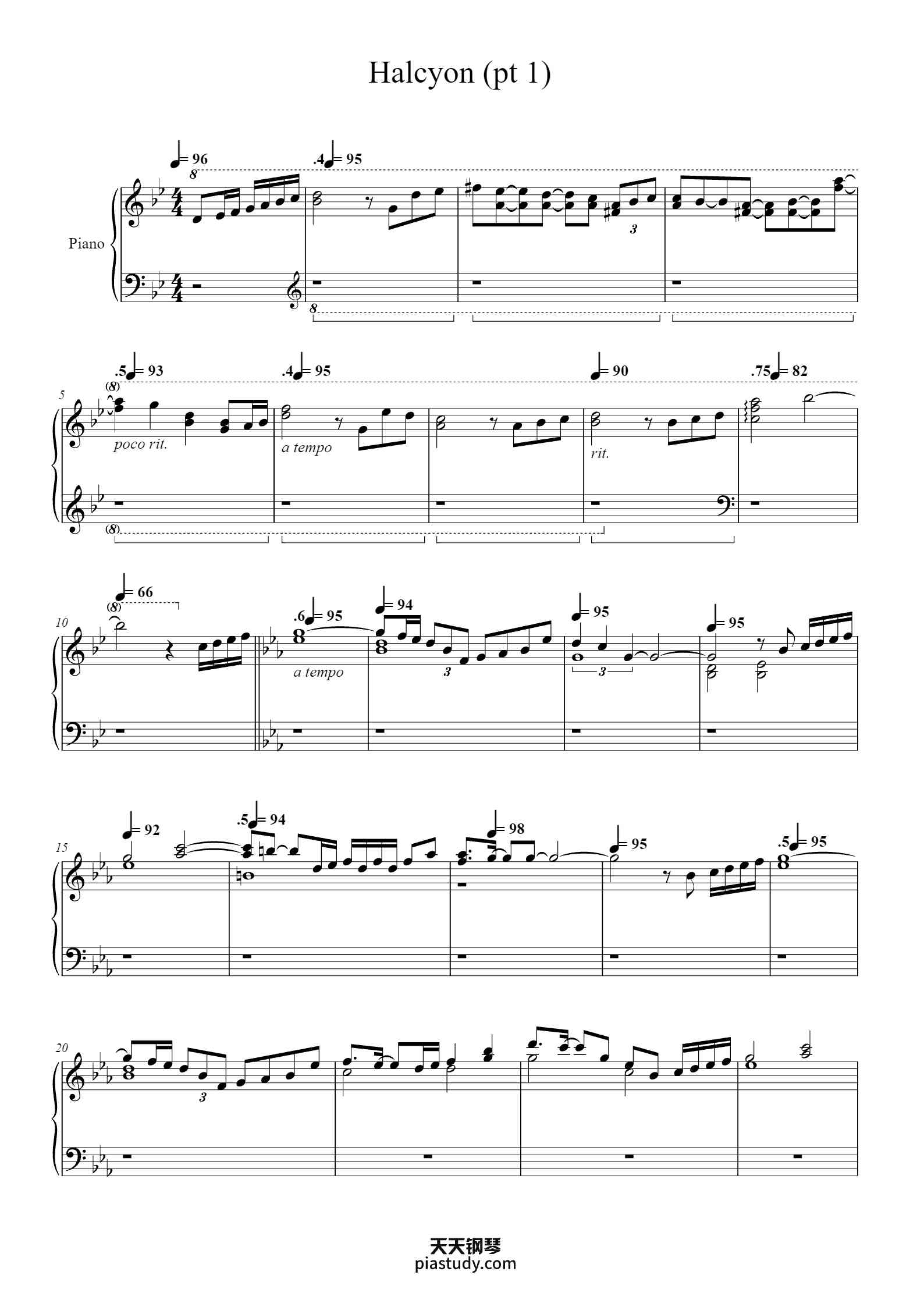 Halcyon (pt 1)钢琴谱 - xi - free piano sheet music - PiaNoproblem