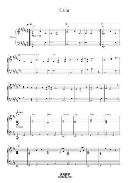 'Minecraft - Calm' - Piano Sheet Music By Music by C148 | TOPiano