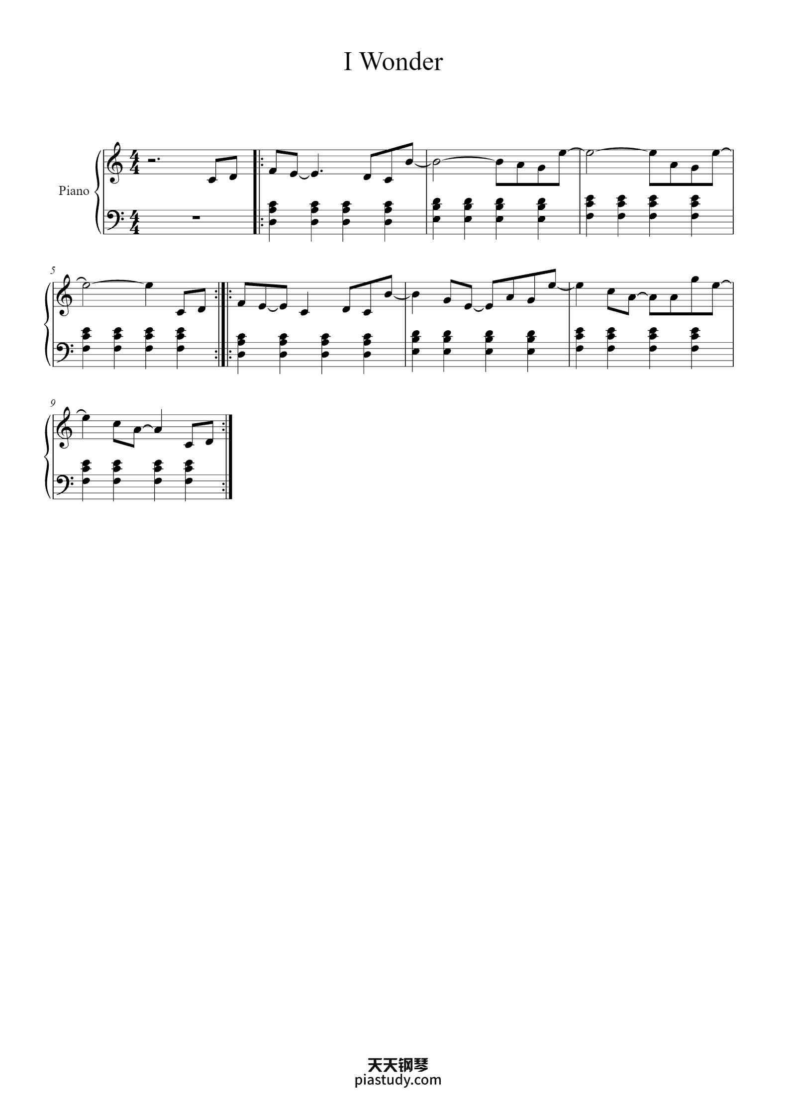I Wonder钢琴谱 - Kanye West - free piano sheet music - PiaNoproblem