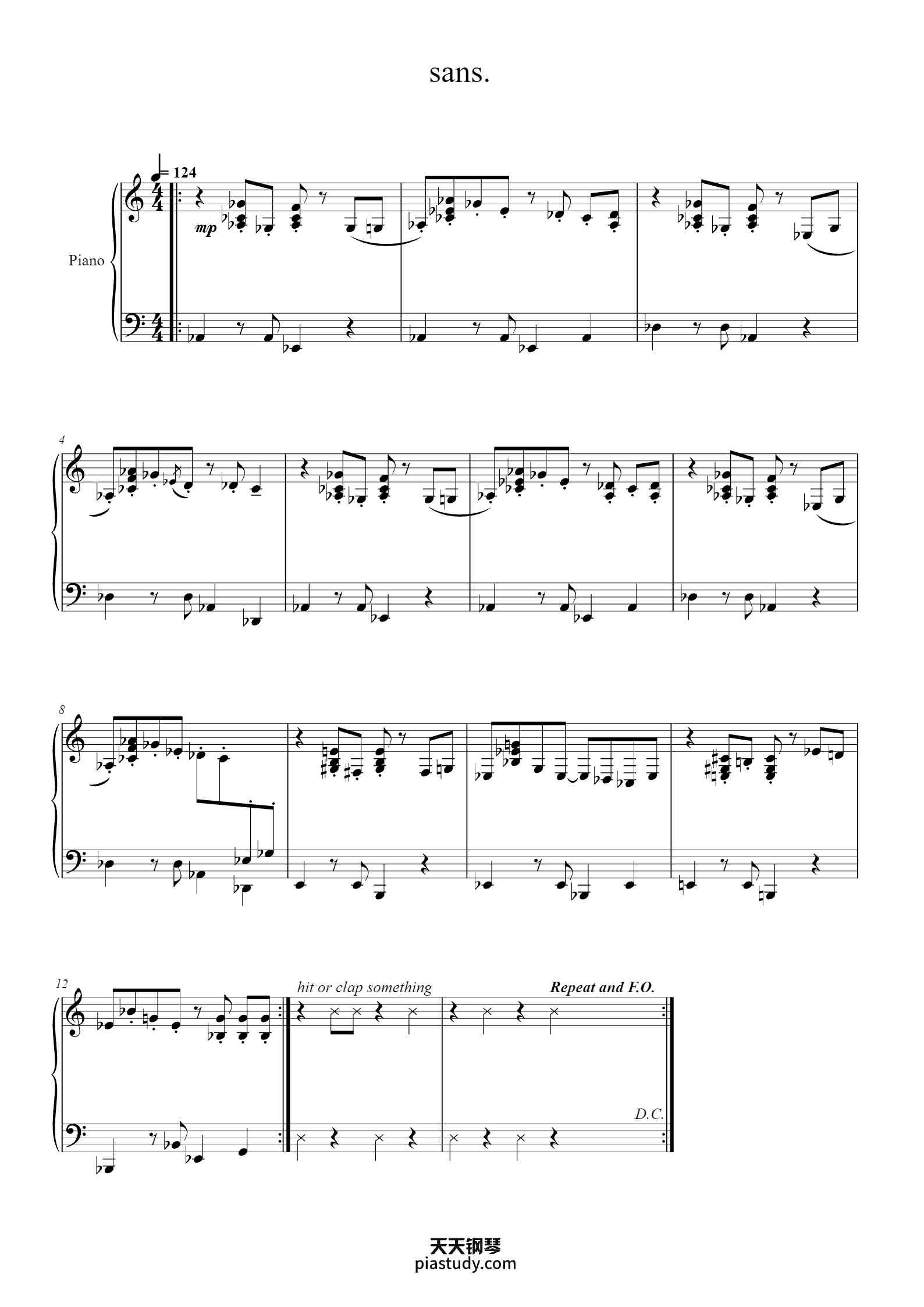 'sans. (UNDERTALE Complete Piano Sheet Music)' - Piano Sheet Music By ...