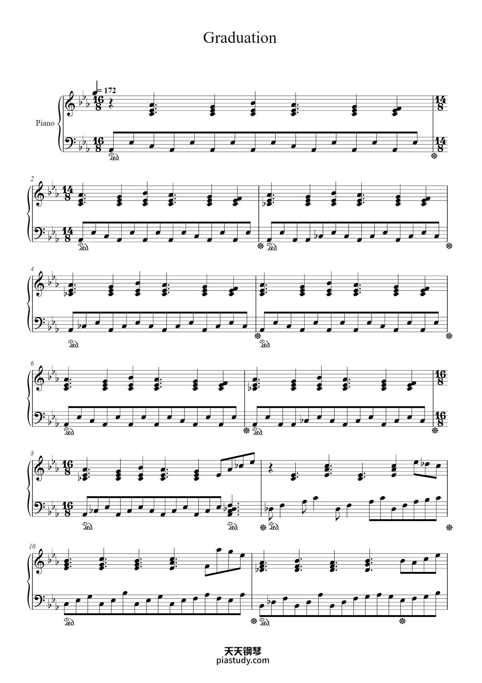 Graduation钢琴谱 - Jamie E. Manzo - free piano sheet music - PiaNoproblem
