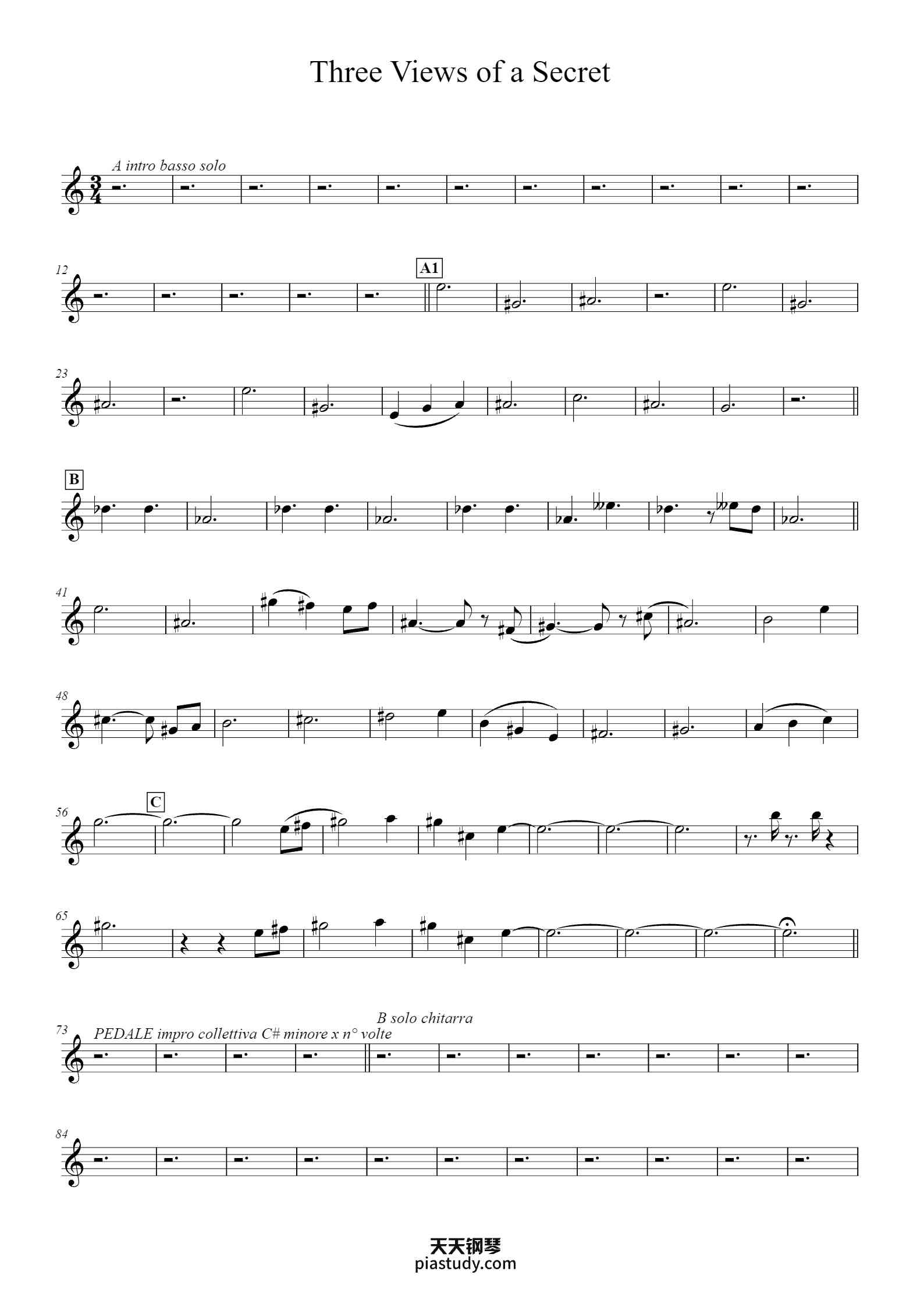'Three Views of a Secret' - Piano Sheet Music By Jaco Pastorius | TOPiano