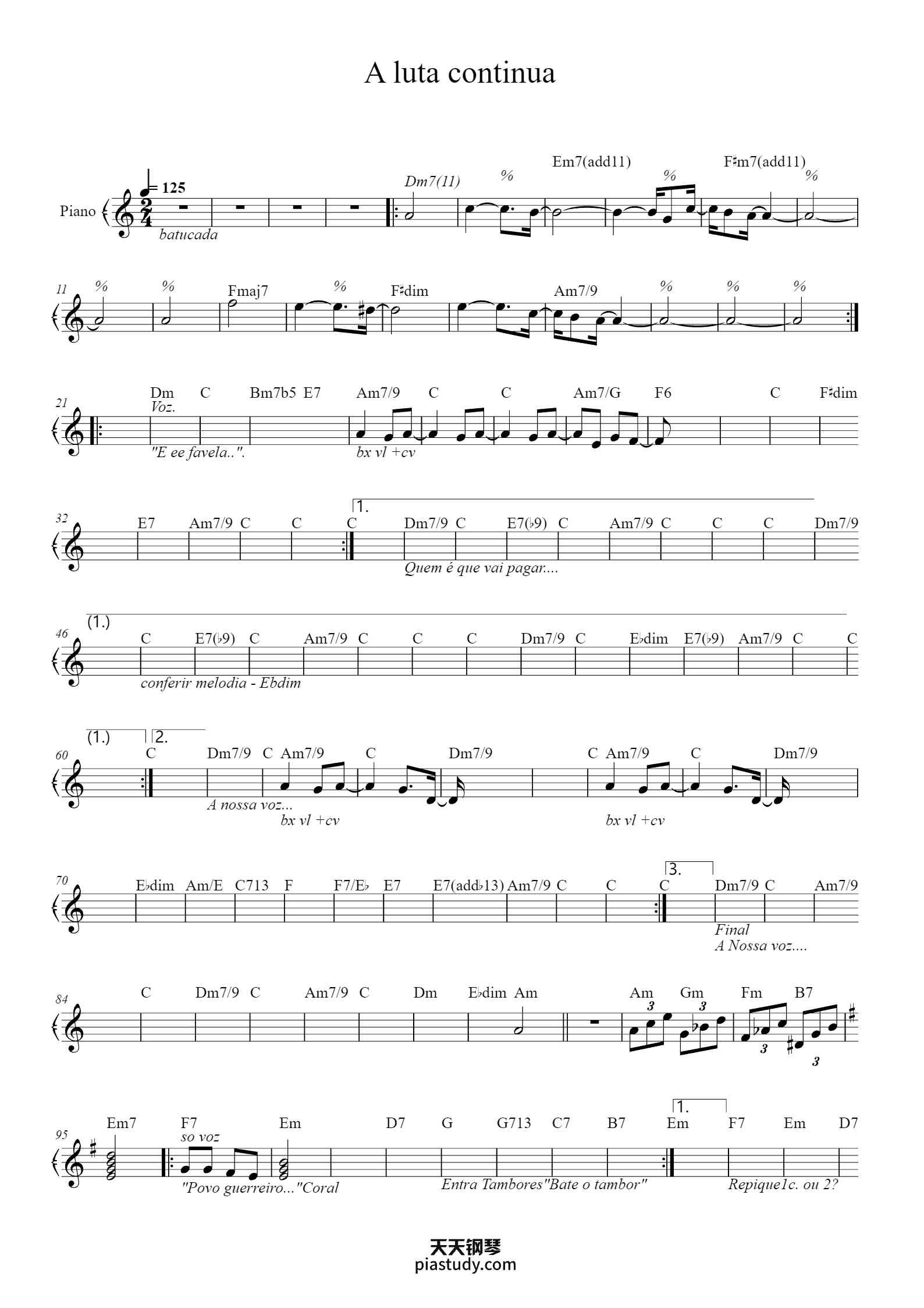 A luta continua钢琴谱 - Mika - free piano sheet music - PiaNoproblem