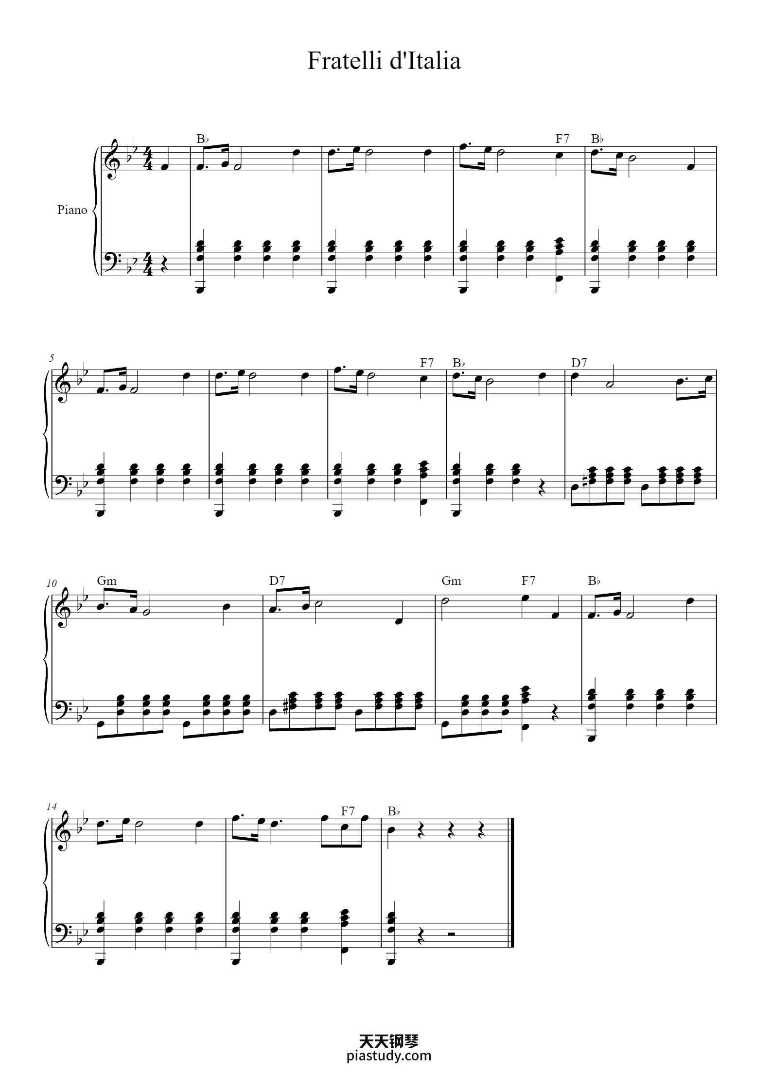 'Fratelli d'Italia' - Piano Sheet Music By Michele Novaro | TOPiano