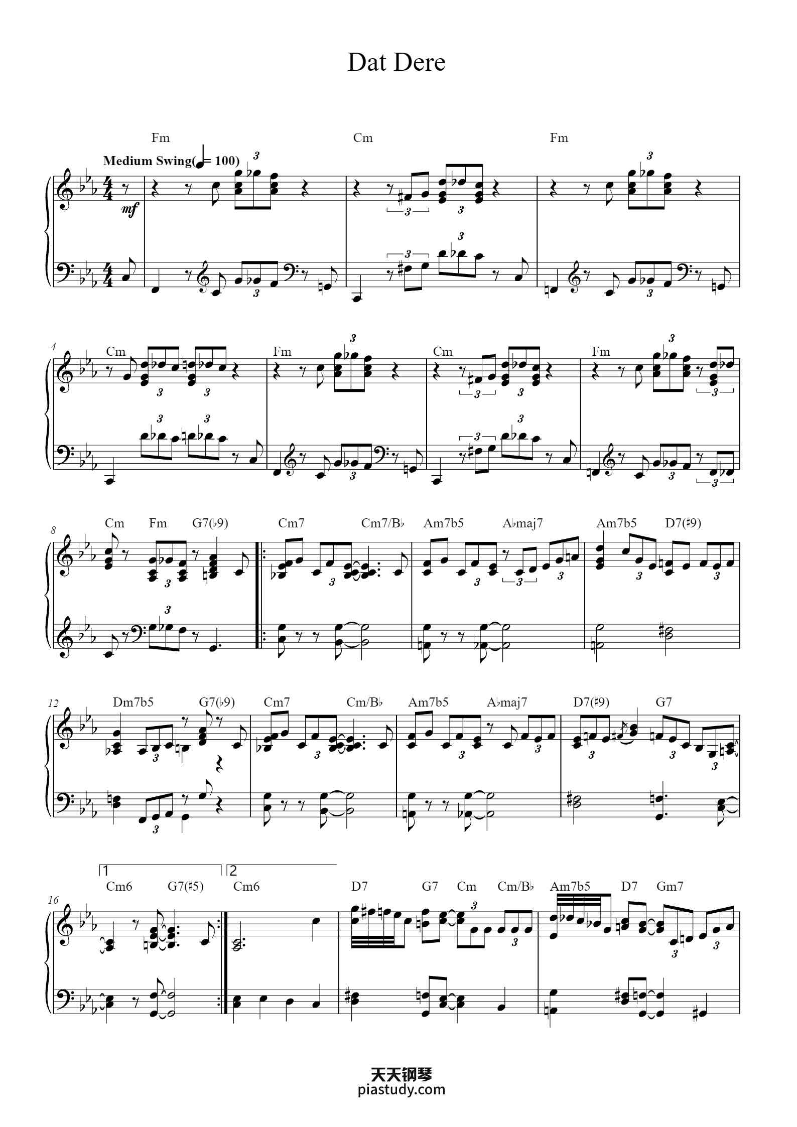 'Dat Dere' - Piano Sheet Music By By BOBBY TIMMONS | TOPiano