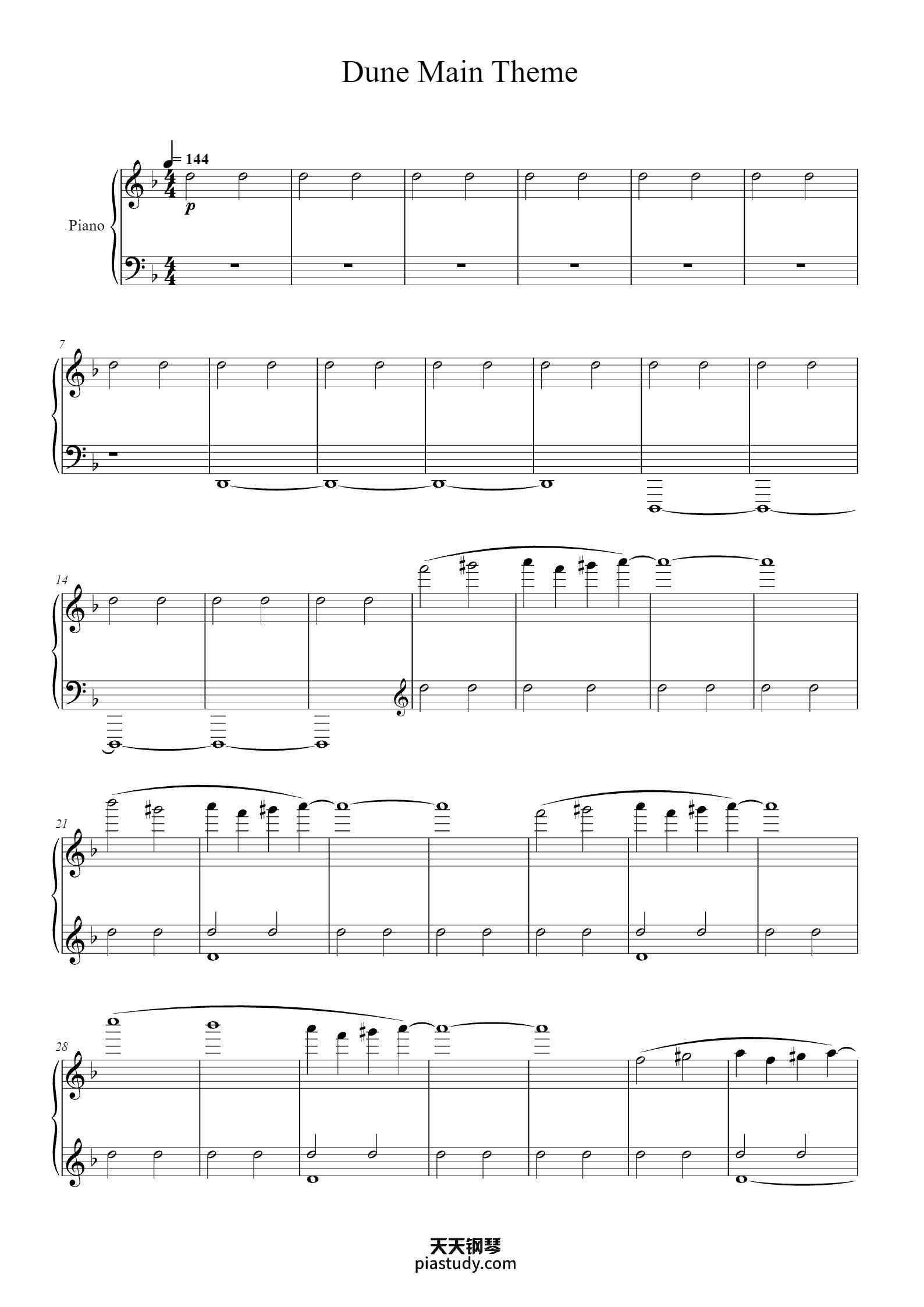 'Dune Main Theme' - Piano Sheet Music By Composed by Hans Zimmer | TOPiano