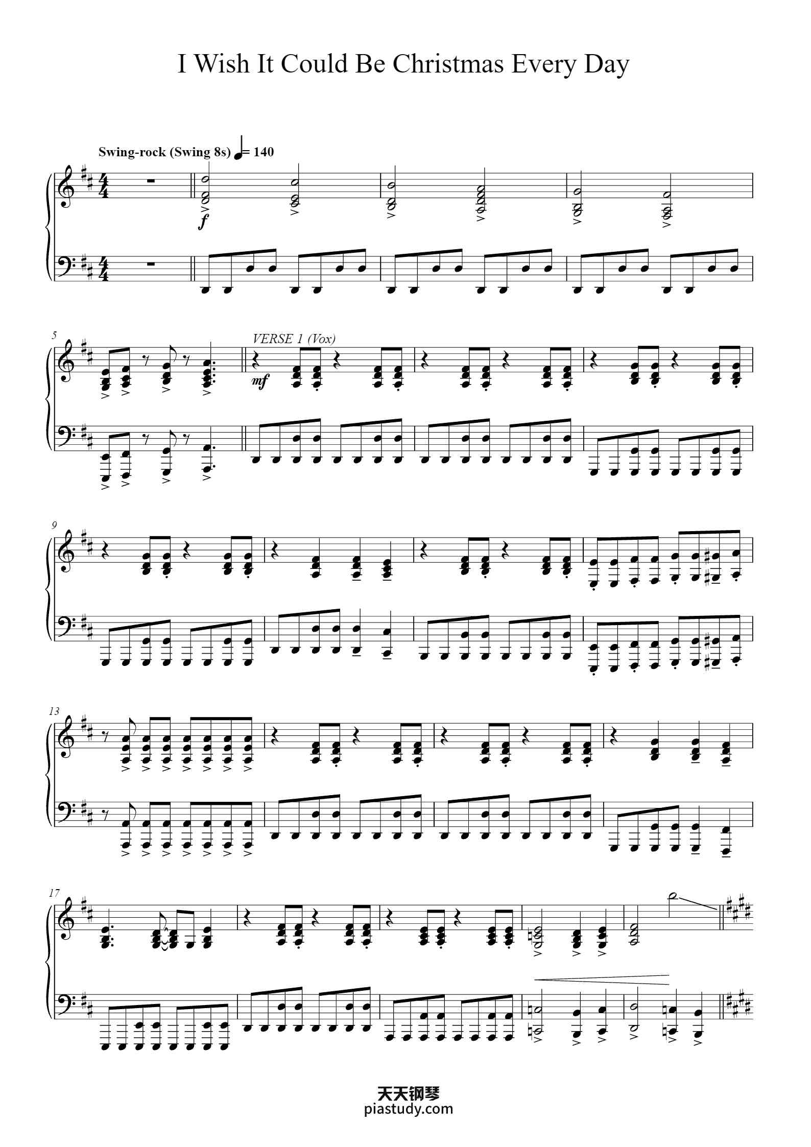 'I Wish It Could Be Christmas Every Day' - Piano Sheet Music By Roy ...