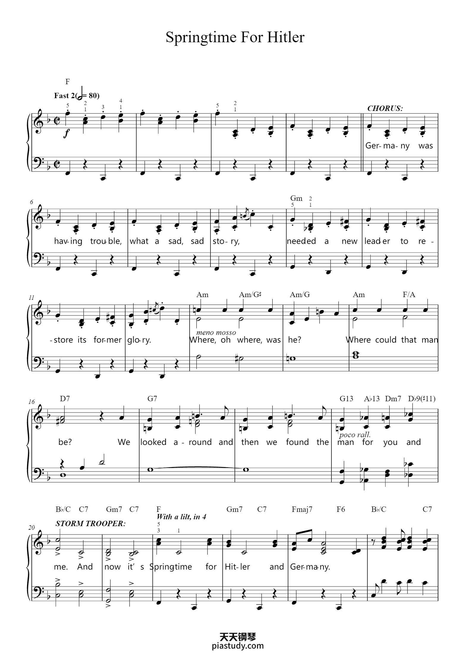 'Springtime For Hitler' - Piano Sheet Music By Music and Lyrics by MEL ...