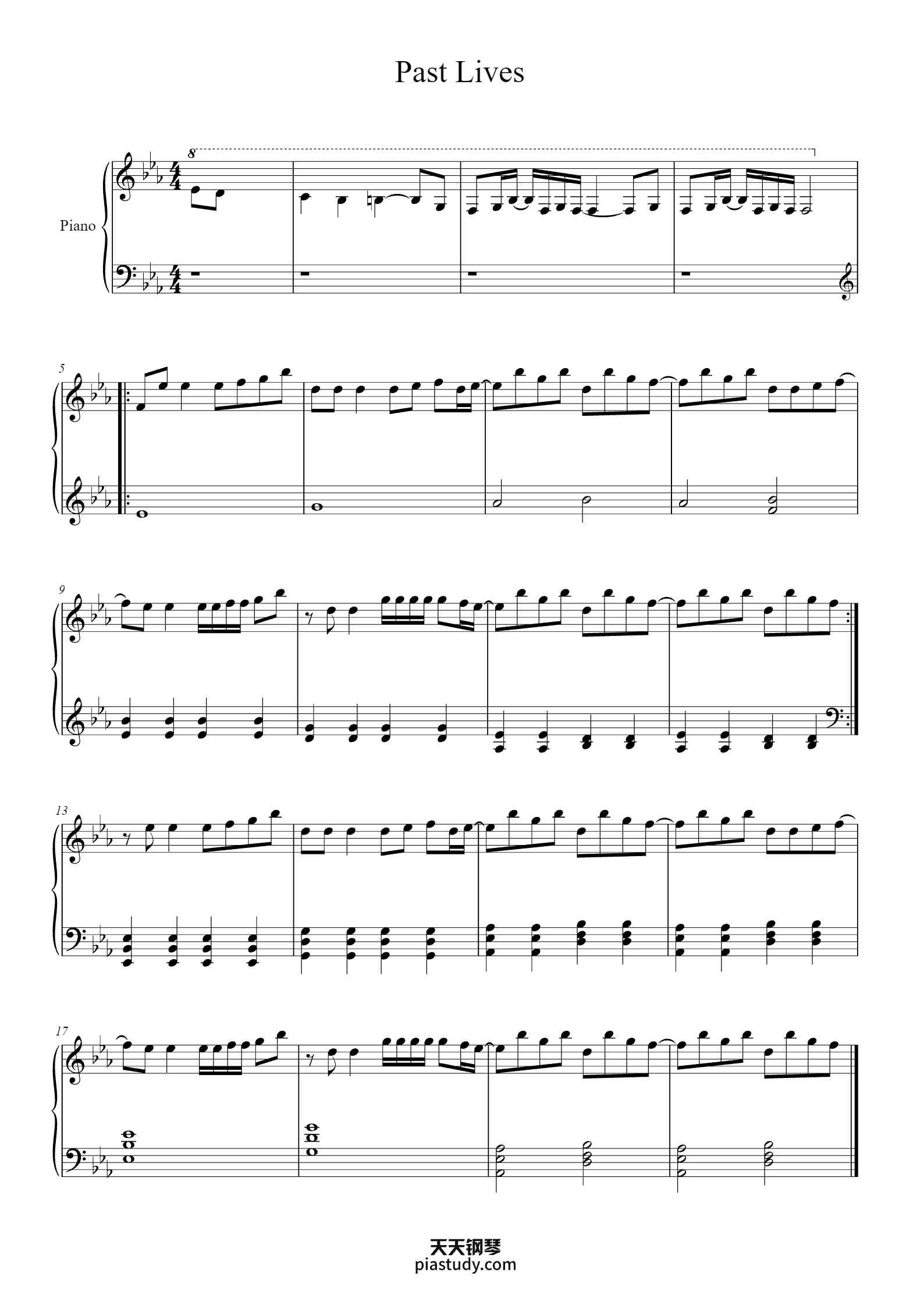 Past Lives (Poc编配）带前奏，初学者版钢琴谱 - Garret Borns - free piano sheet music ...