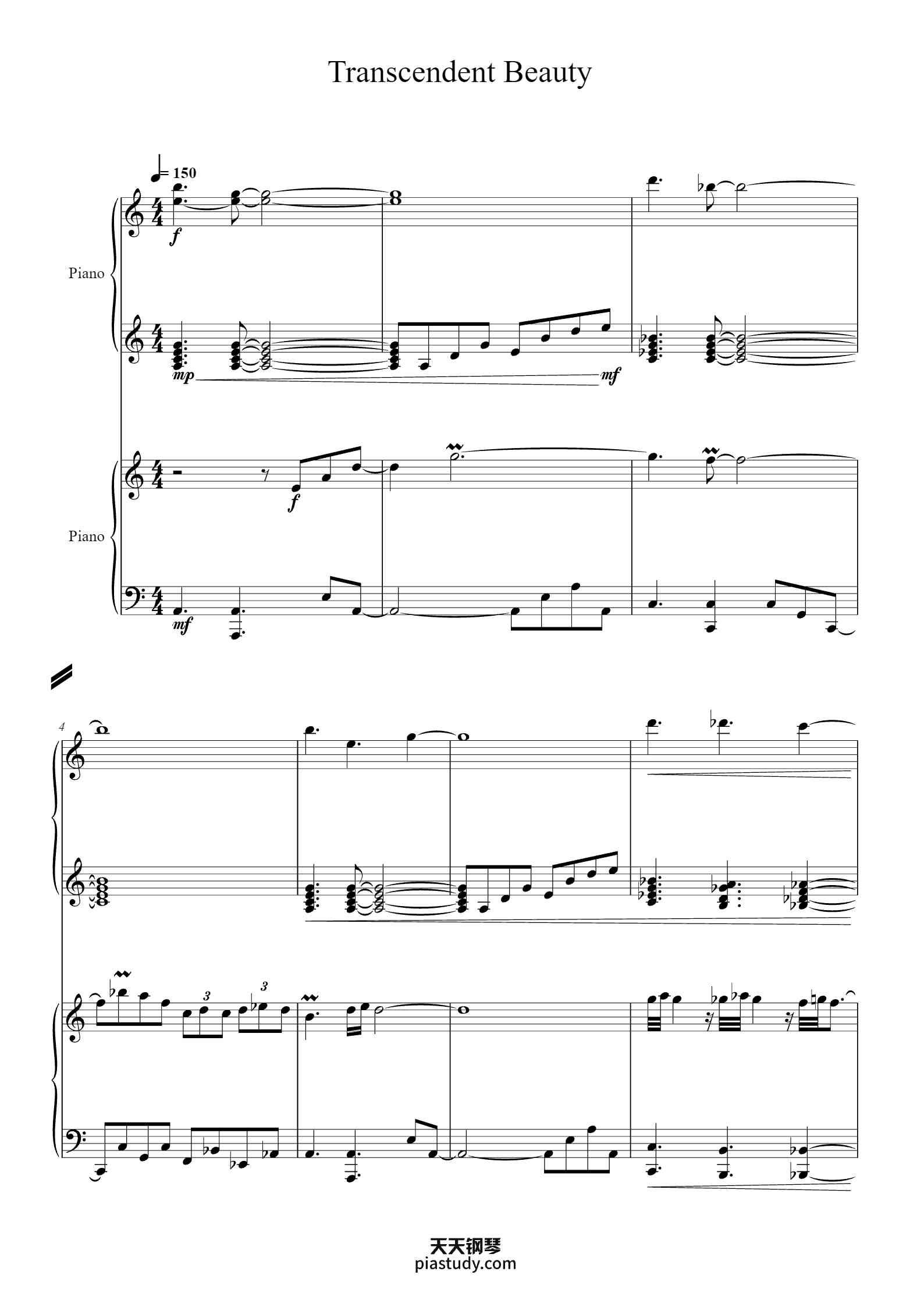 Transcendent Beauty钢琴谱 - Kumagusu - free piano sheet music - PiaNoproblem
