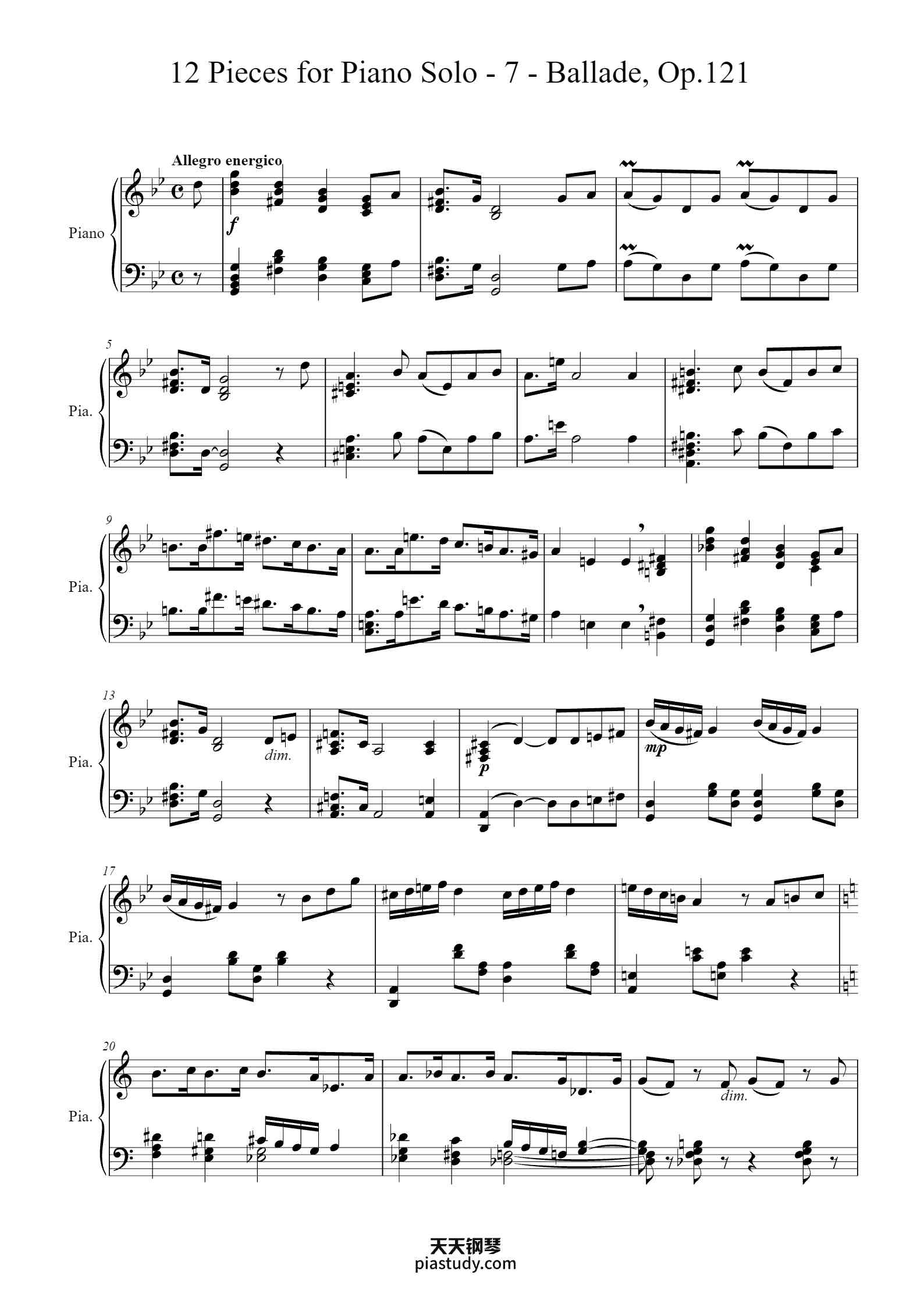 '12 Pieces for Piano Solo, 7 - Ballade, Op.121' - Piano Sheet Music By ...