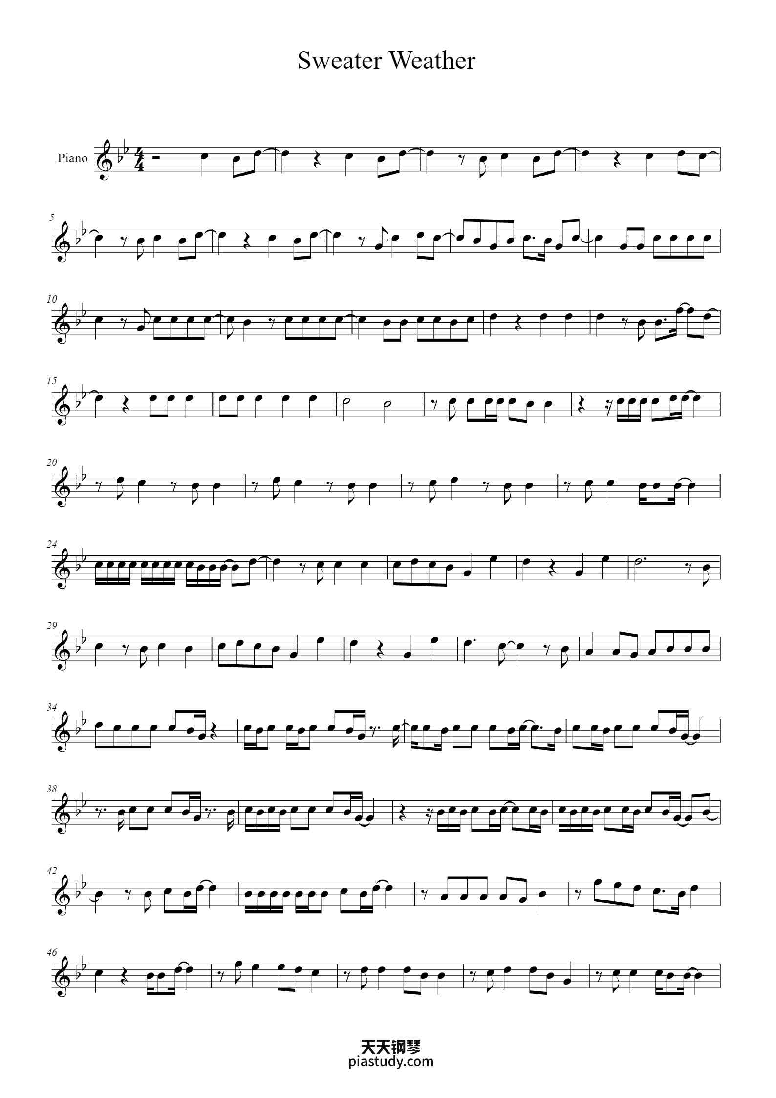 'Sweater Weather' - Piano Sheet Music By The Neighbourhood | TOPiano